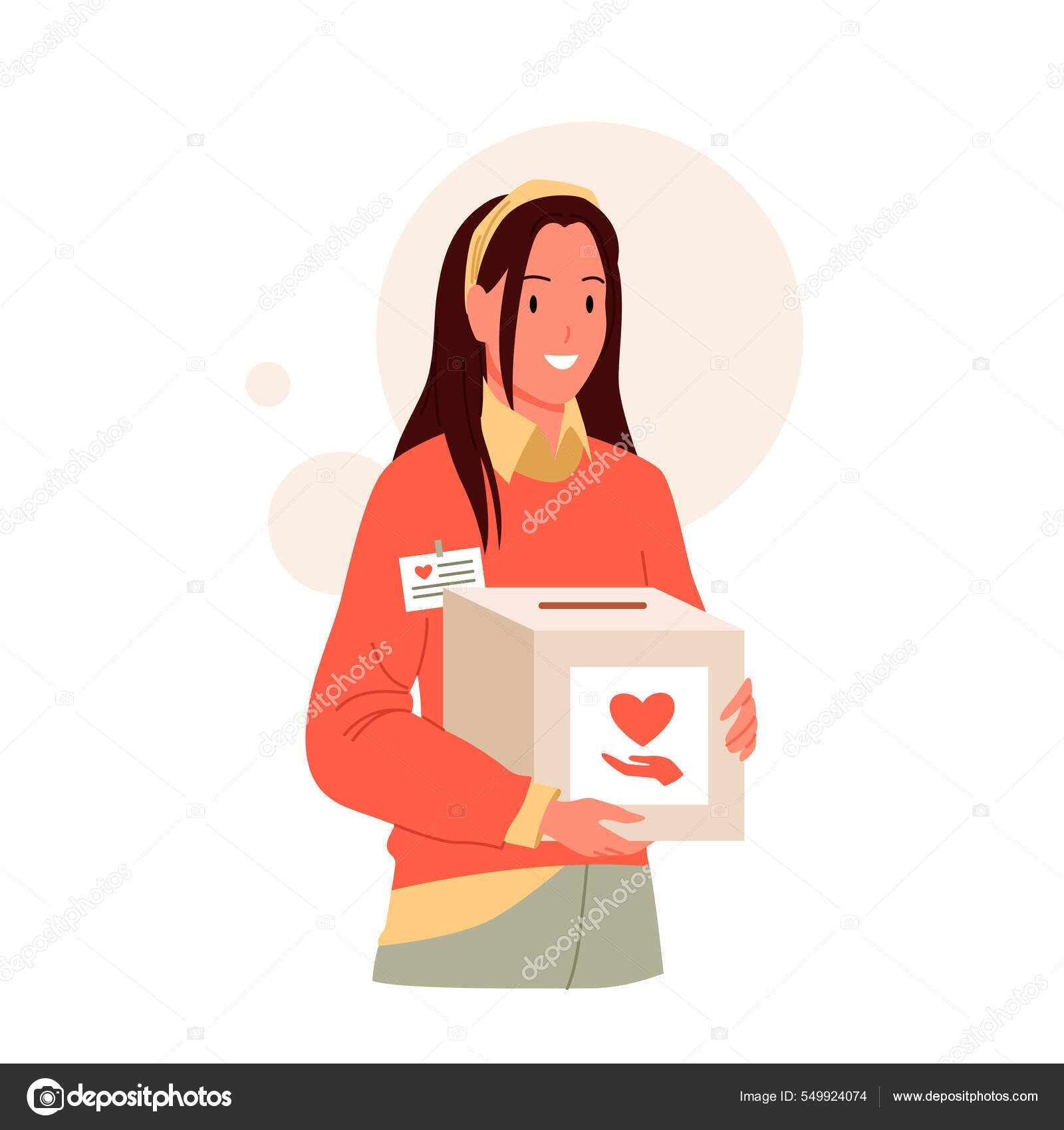Female volunteer holding donation box with heart, girl giving help for ...
