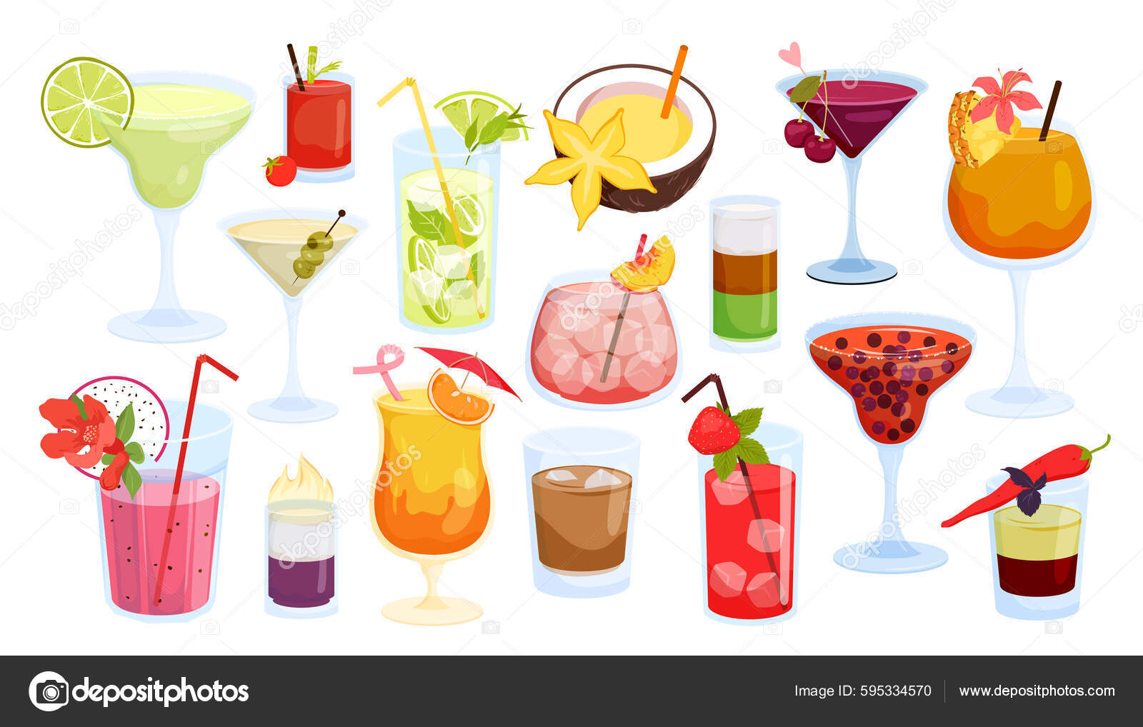Cocktails Set Beach Party Bar Restaurant Menu Vector Illustration ...