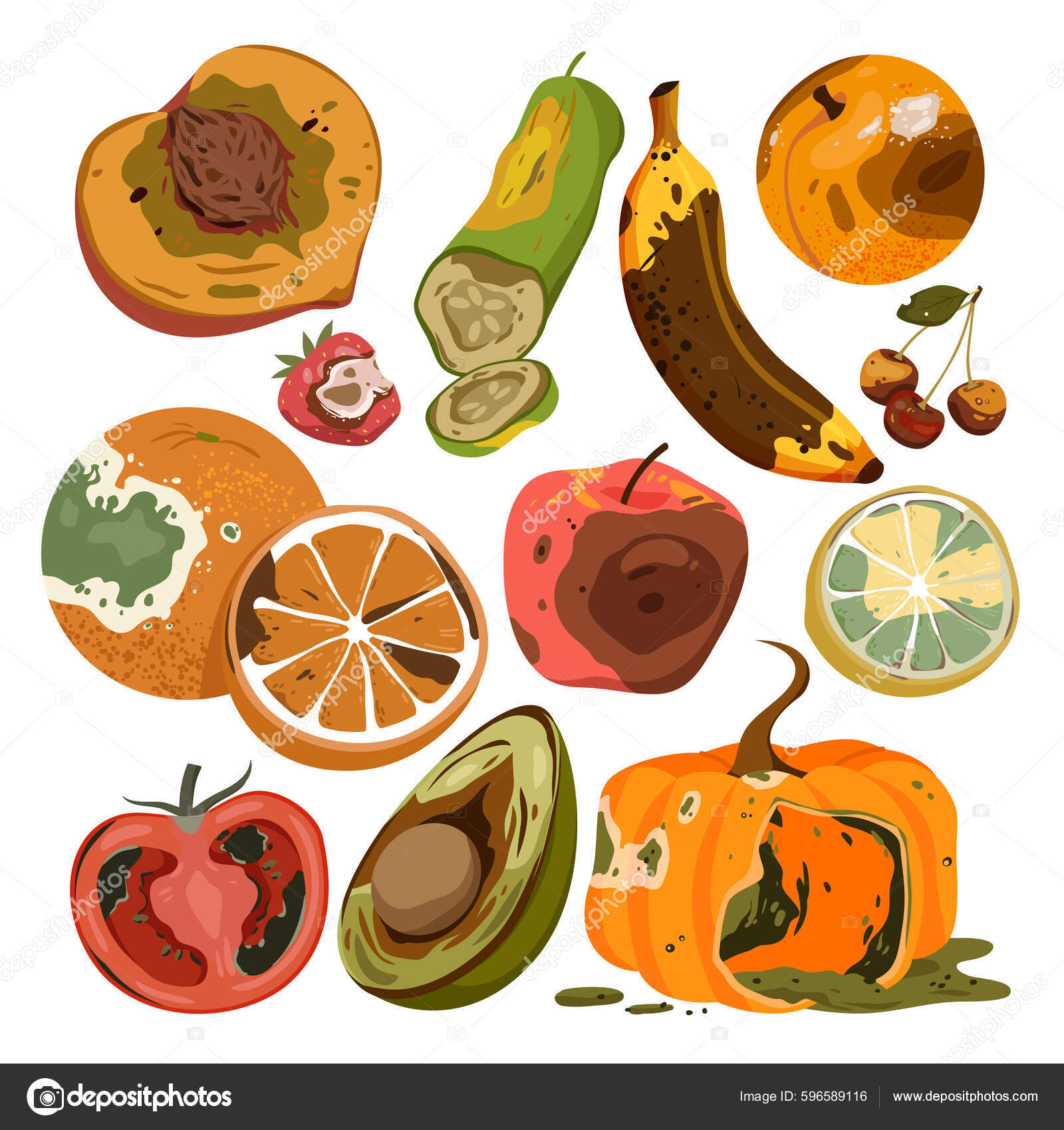 Rotten Food Product Set Vector Illustration Cartoon Isolated Spoiled ...