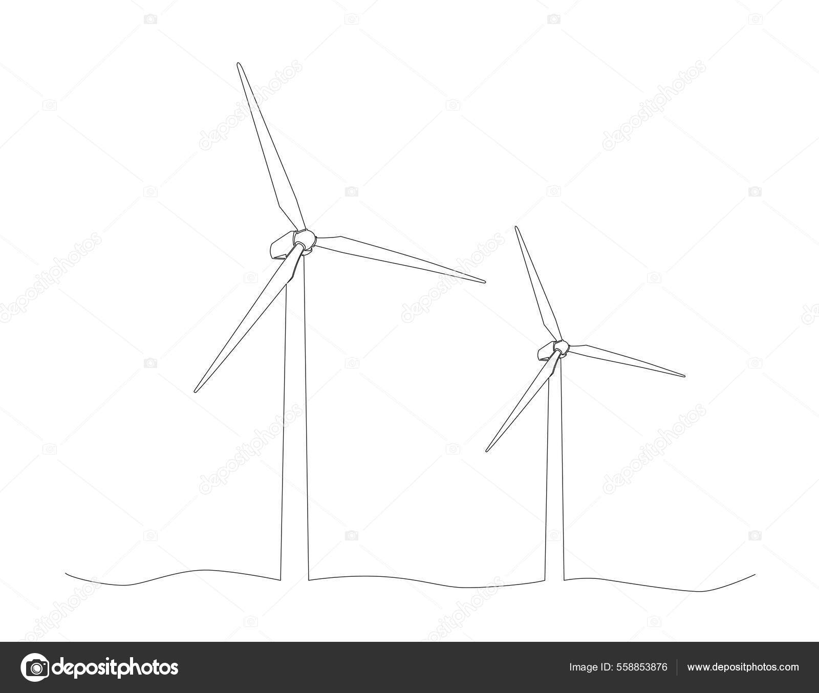 Single line drawing of wind turbines Stock Vector by ©chris77ho 558853876