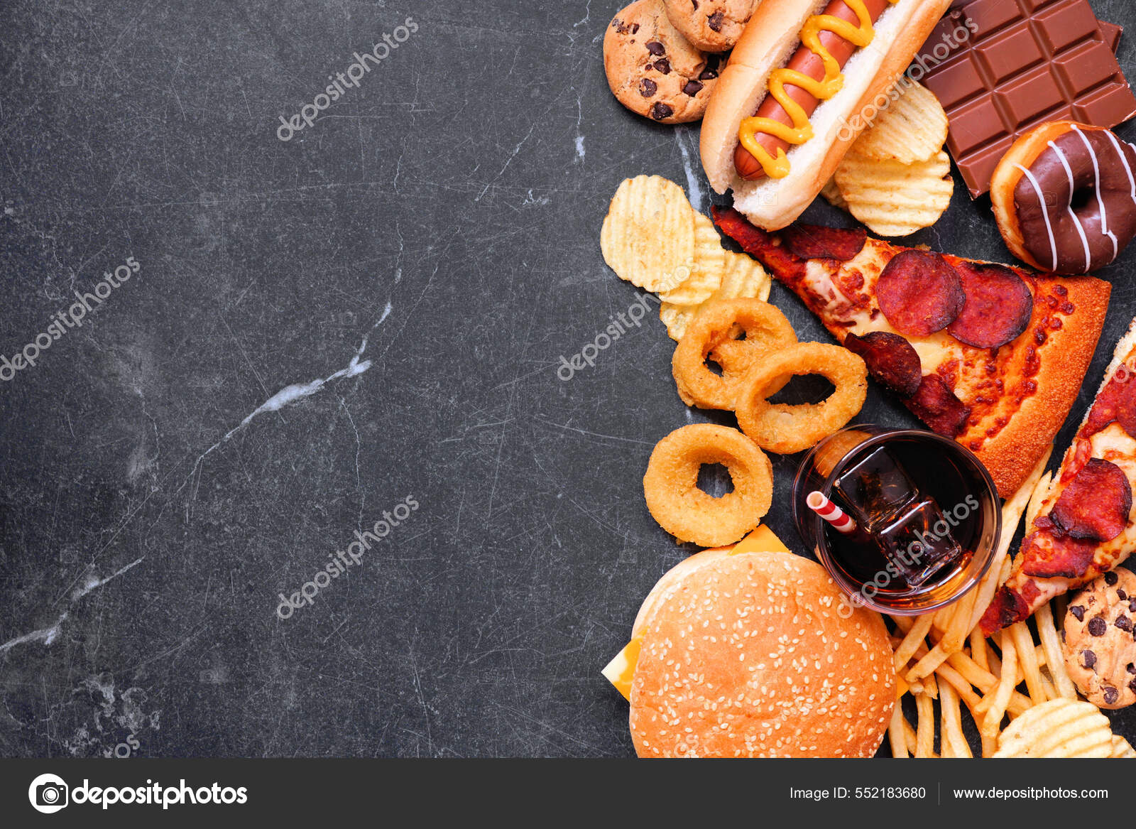 Junk Food Side Border Dark Background Assorted Take Out Fast Stock ...
