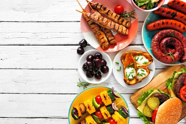 Summer Bbq Food Frame Hot Dog Hamburger Buffet Overhead View Stock ...