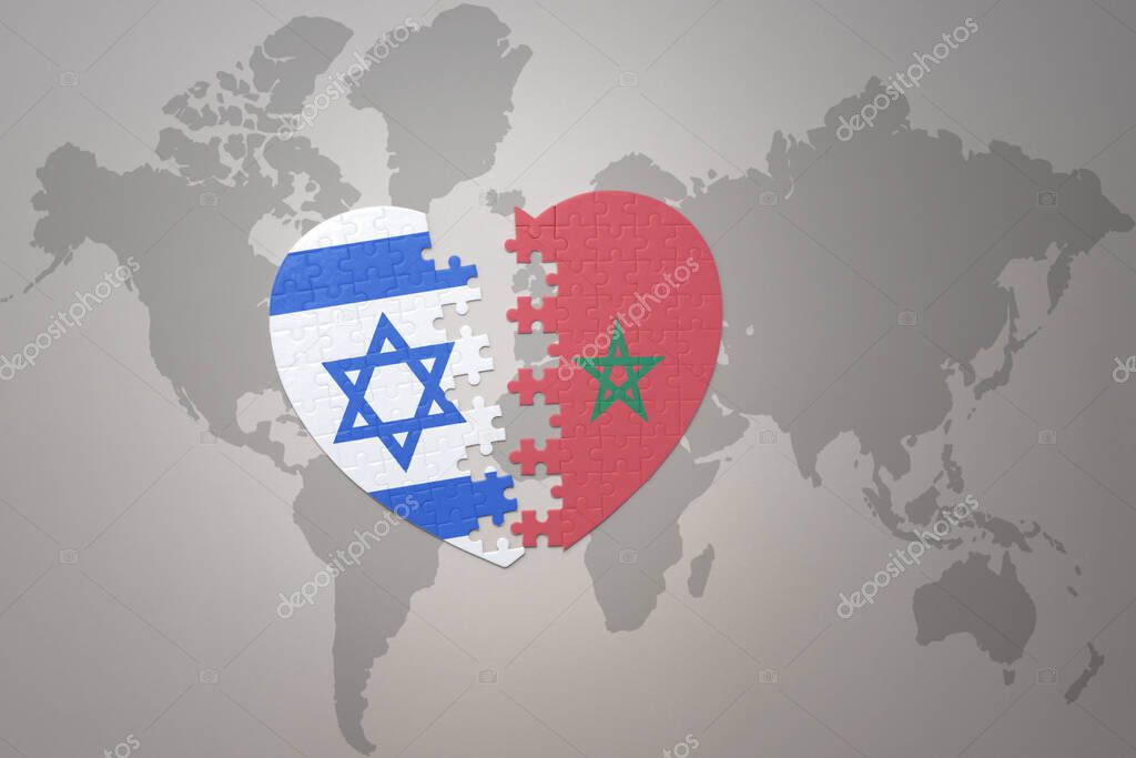 puzzle heart with the national flag of morocco and israel on a world ...