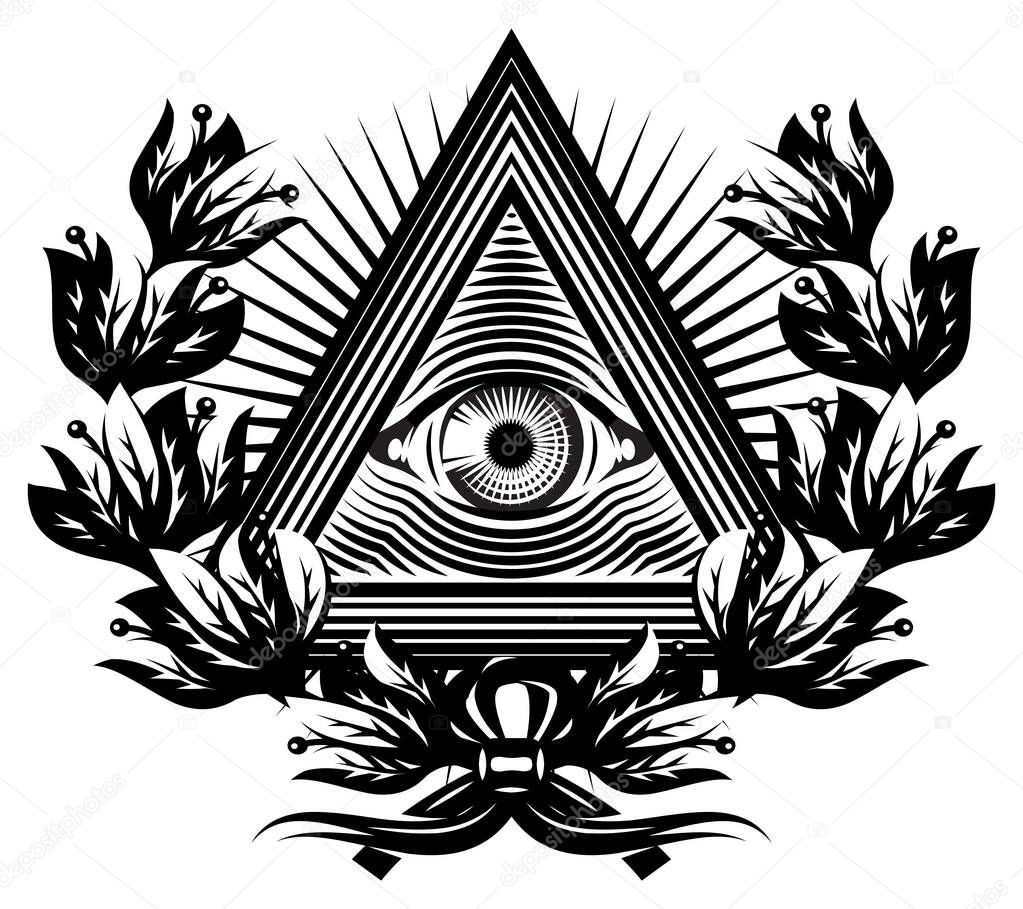 Ojo omnisciente de Dios. Símbolo sagrado en un triángulo estilizado ...