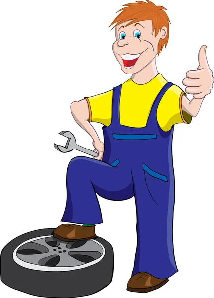 mechanik samochodowy z kluczem wykazywać oznak dobre — Grafika ...