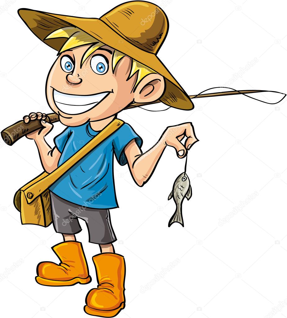 Pêcheur de bande dessinée avec un petit poisson image vectorielle par ...