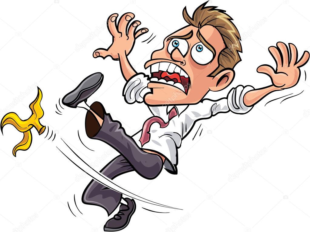 Homme daffaires de dessin animé glisser sur une peau de banane — Image ...