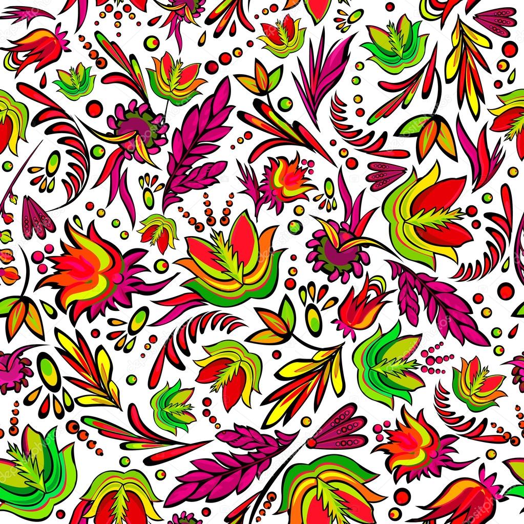 Seamless cartoon hand-drawn pattern with flowers Stock Vector Image by ...
