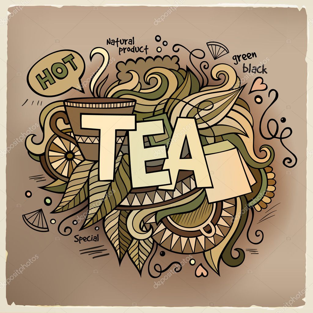 Tea hand lettering and doodles elements — Stock Vector © 3dsparrow ...
