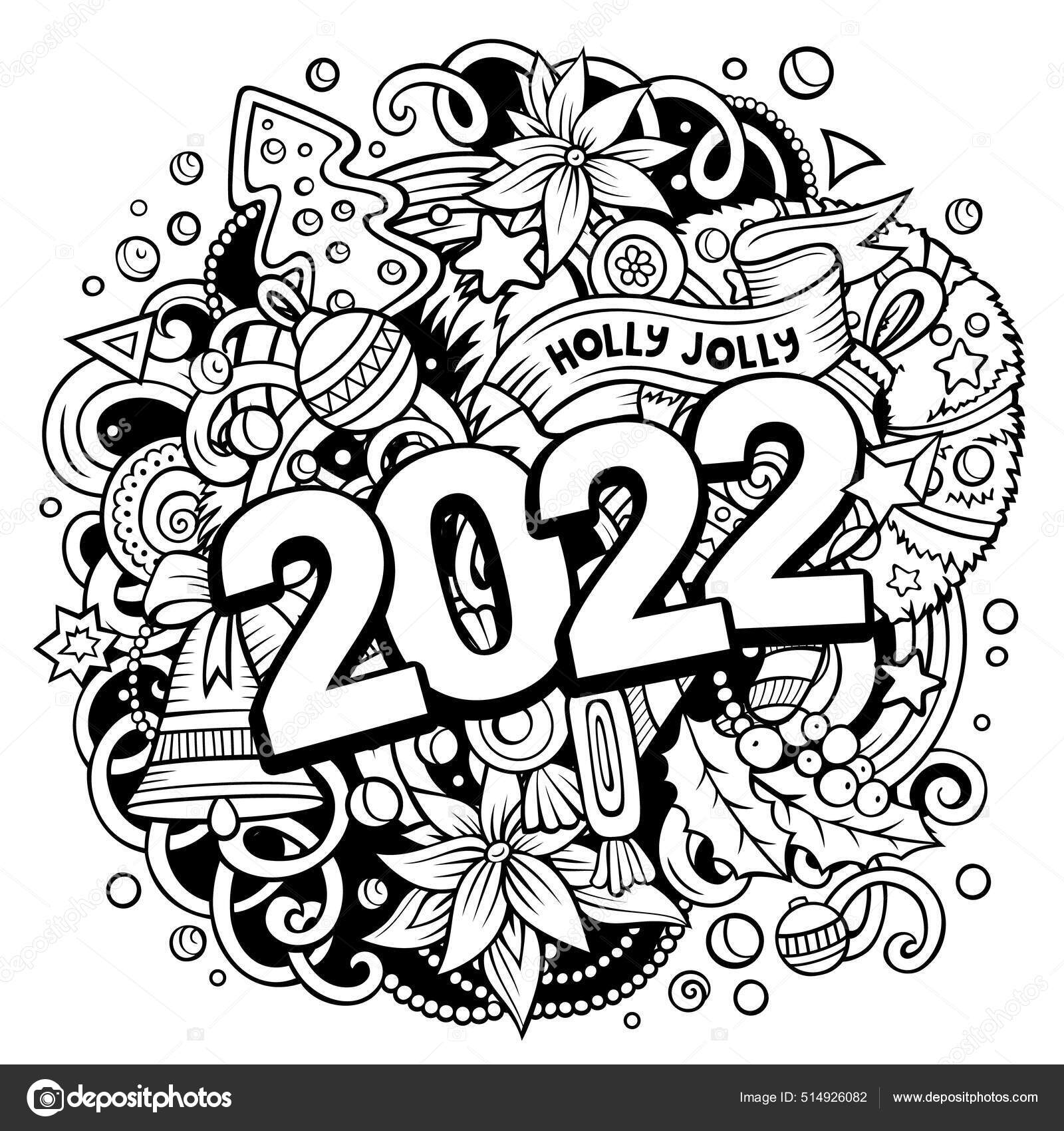 2022 Hand Drawn Doodles Illustration New Year Objects Elements Poster ...