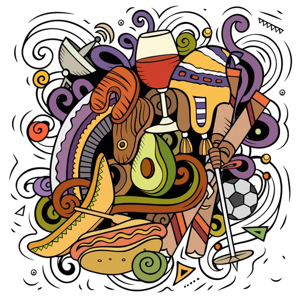 Chile dibujos animados raster doodle illustration. Colorida composición ...