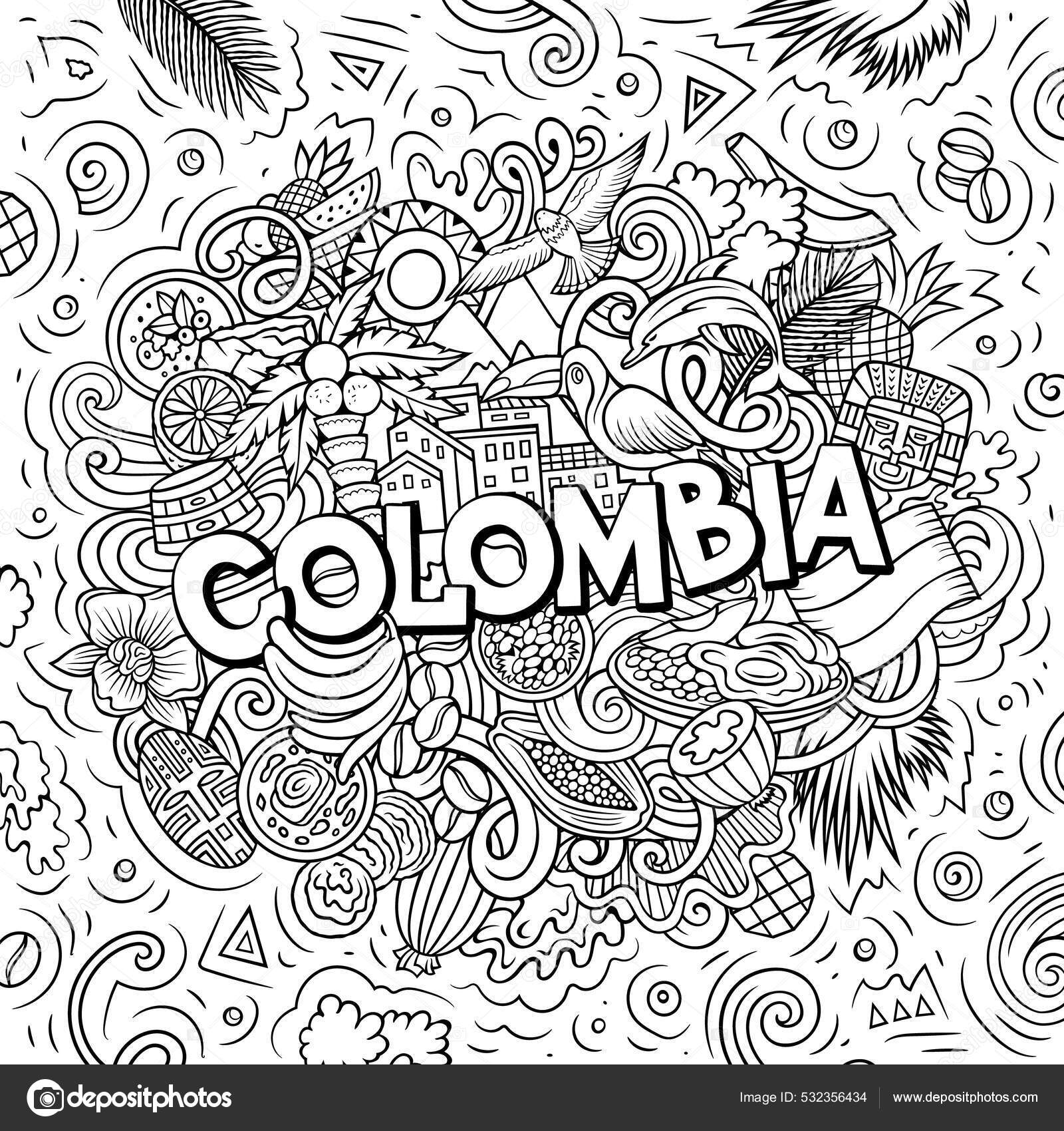 Colombia hand drawn cartoon doodle illustration. Funny Colombian design ...