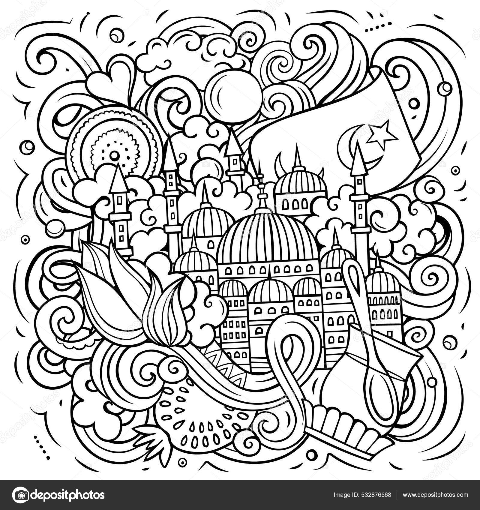 Istanbul Cartoon Raster Doodle Illustration Sketchy Detailed ...