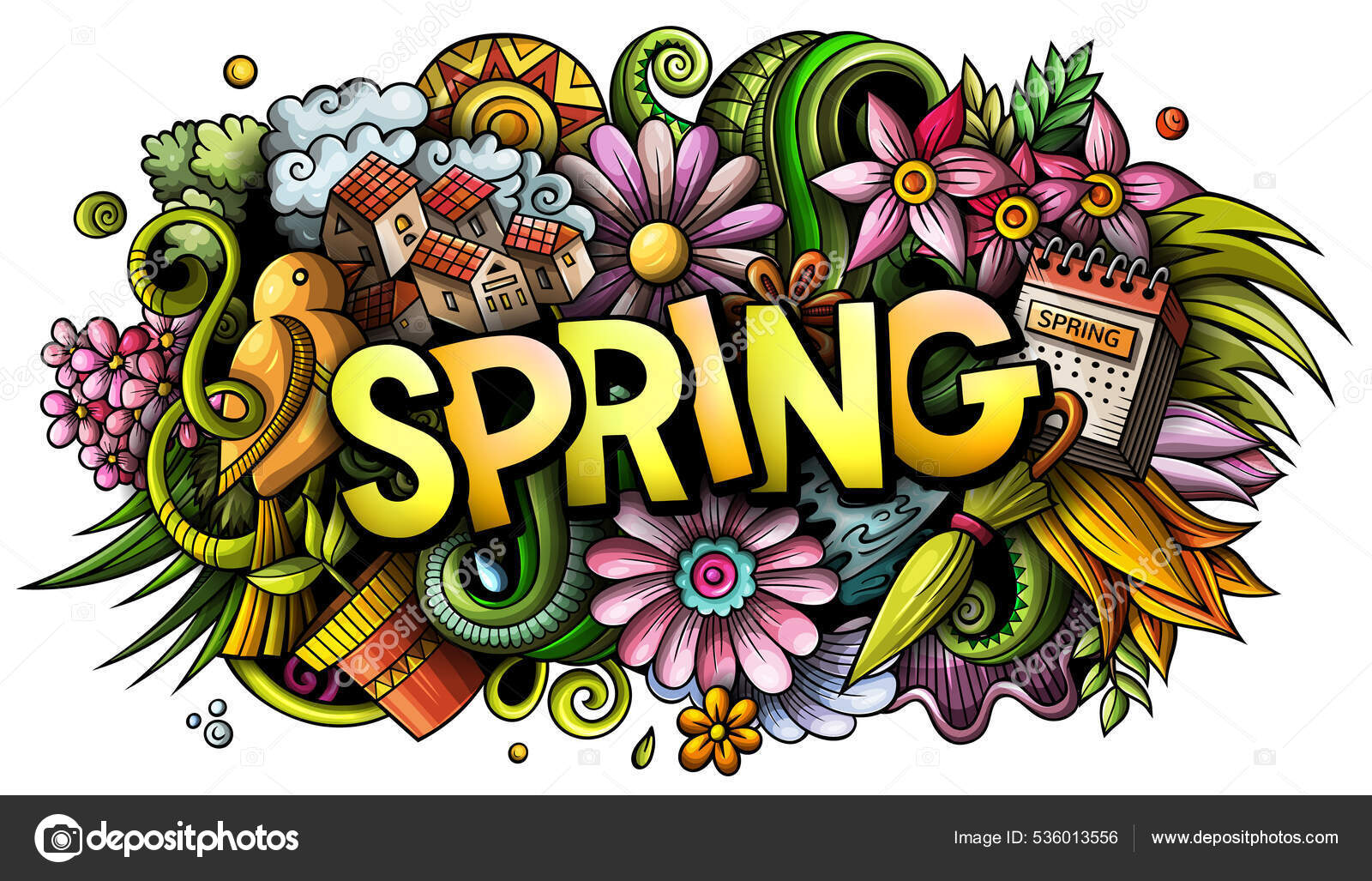 Spring Hand Drawn Cartoon Doodles Illustration Funny Seasonal Design ...