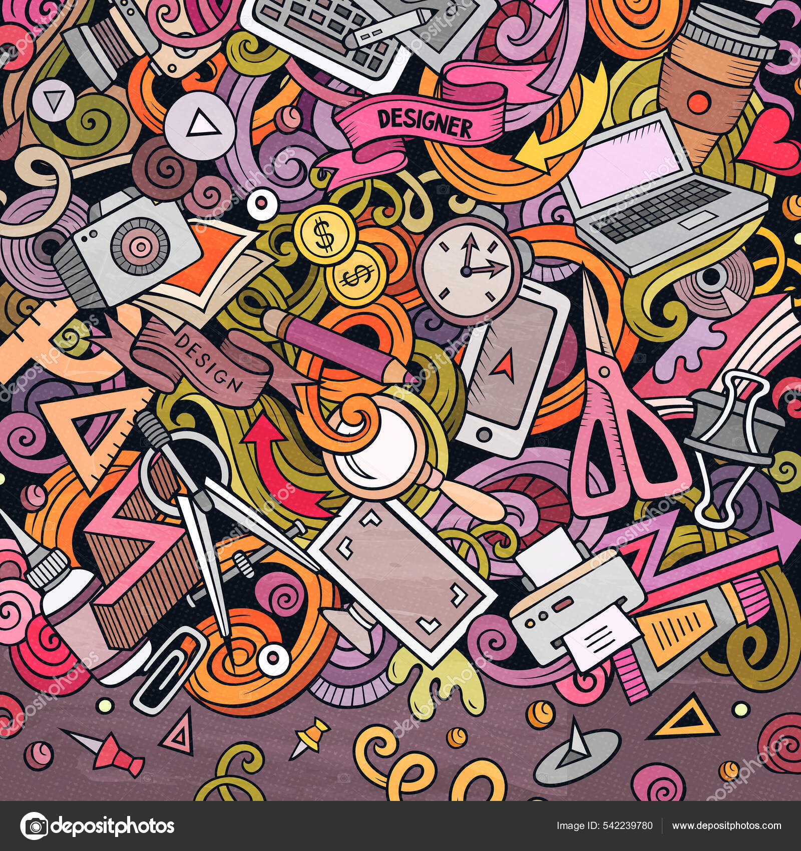 Cartoon Vector Doodles Design Card Colorful Detailed Lots Objects ...