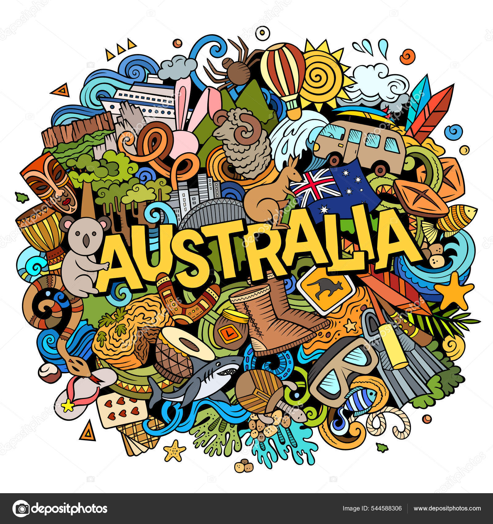 Australia Hand Drawn Cartoon Doodle Illustration Funny Australian ...