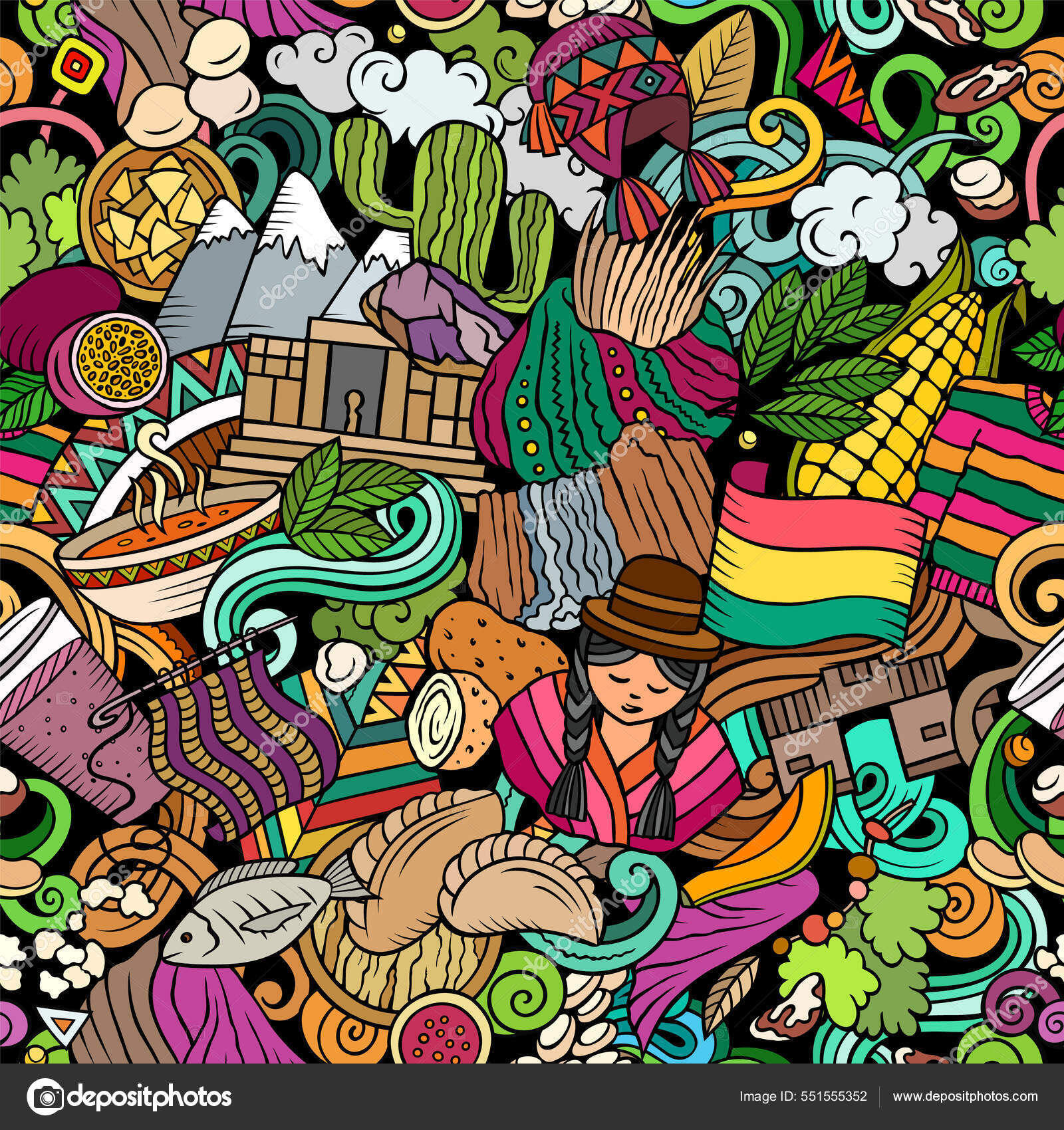 Cartoon doodles Bolivia seamless pattern. Stock Photo by ©3dsparrow ...