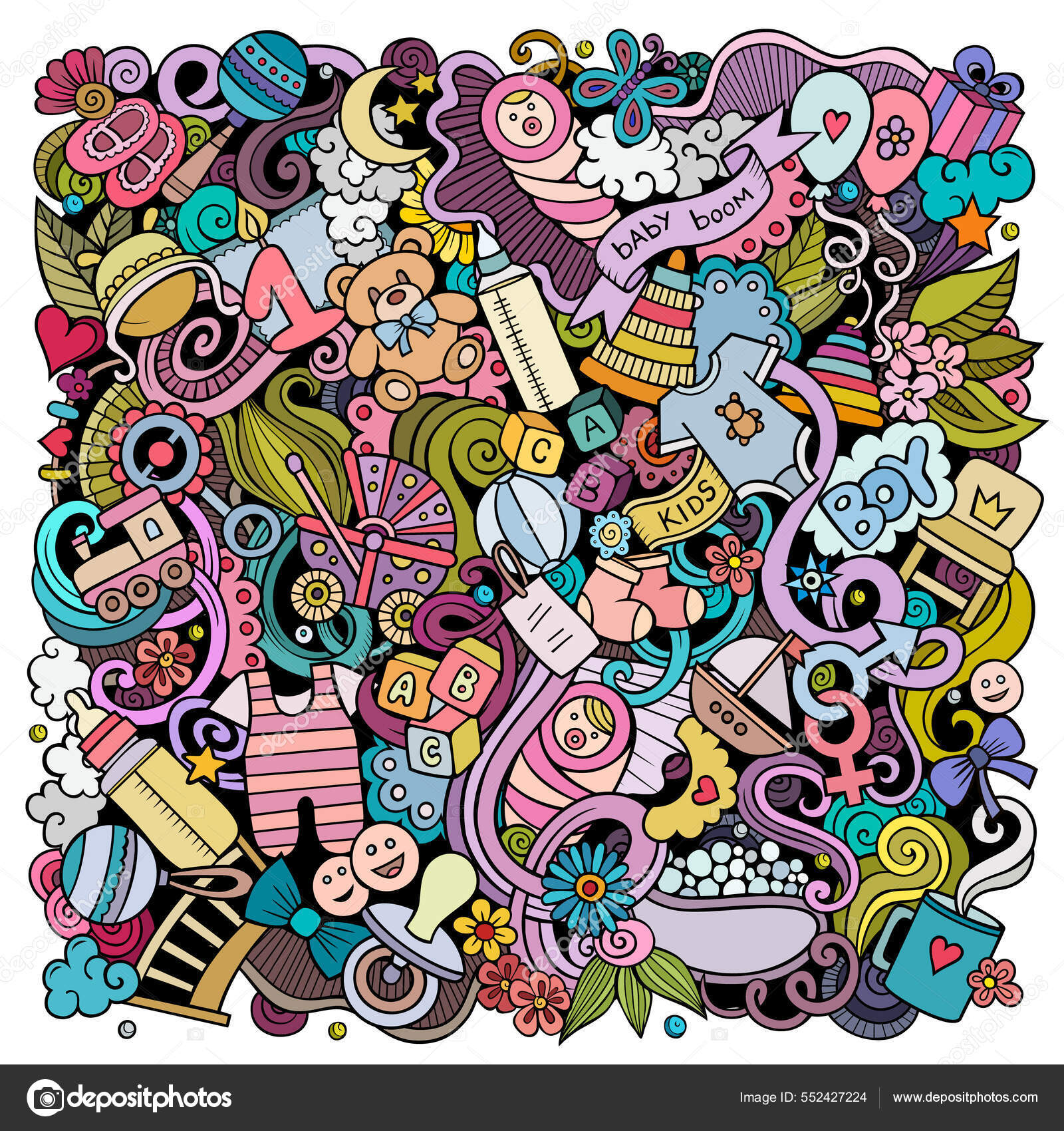 Baby Hand Drawn Raster Doodles Illustration Child Poster Design Newborn ...