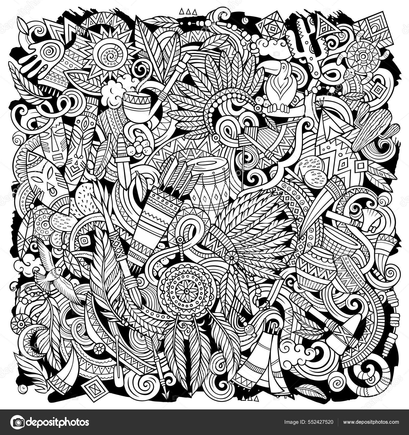 Native American Hand Drawn Raster Doodles Illustration Tribal Poster ...