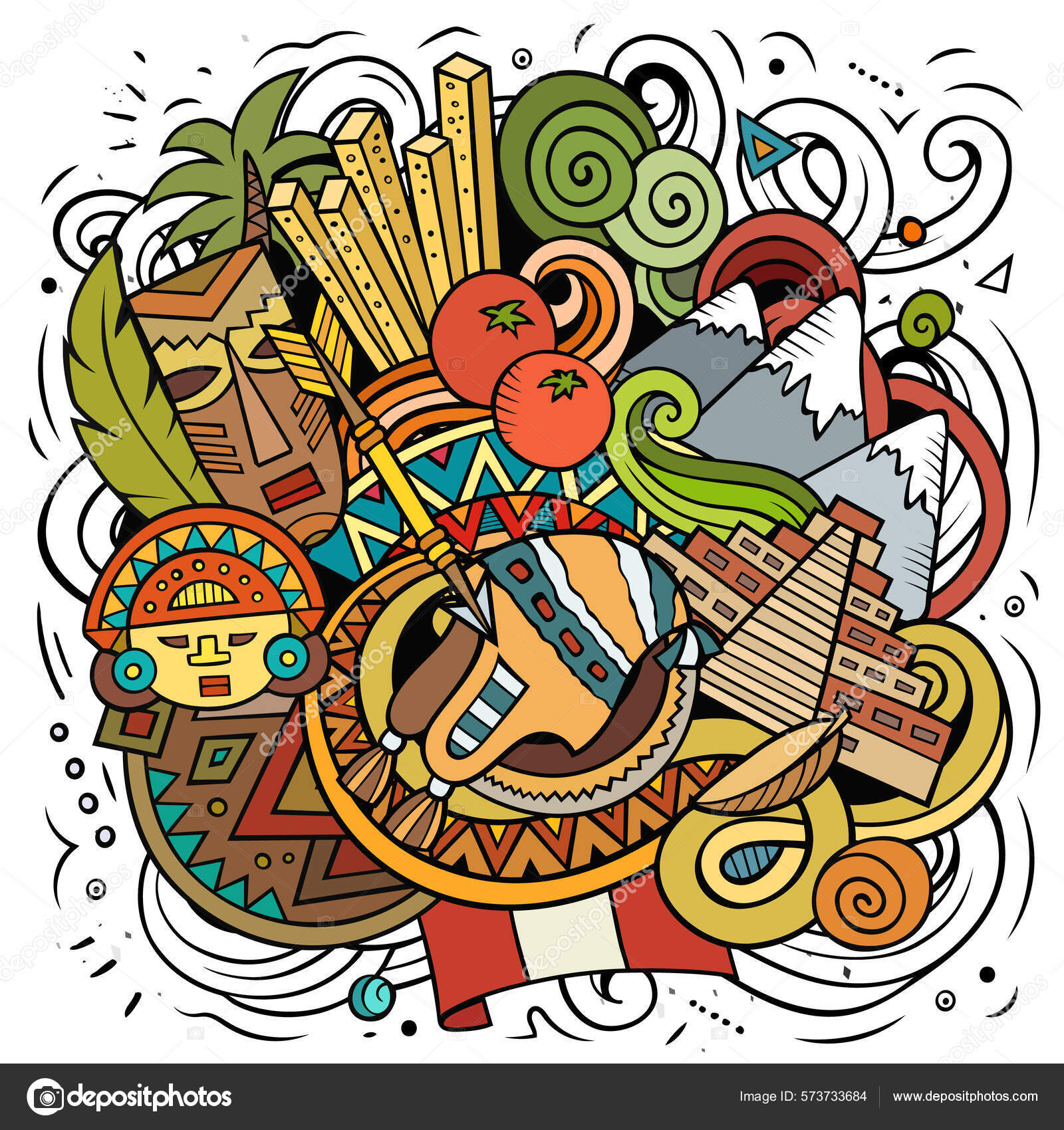 Peru Cartoon Vector Doodle Illustration Colorful Detailed Composition ...