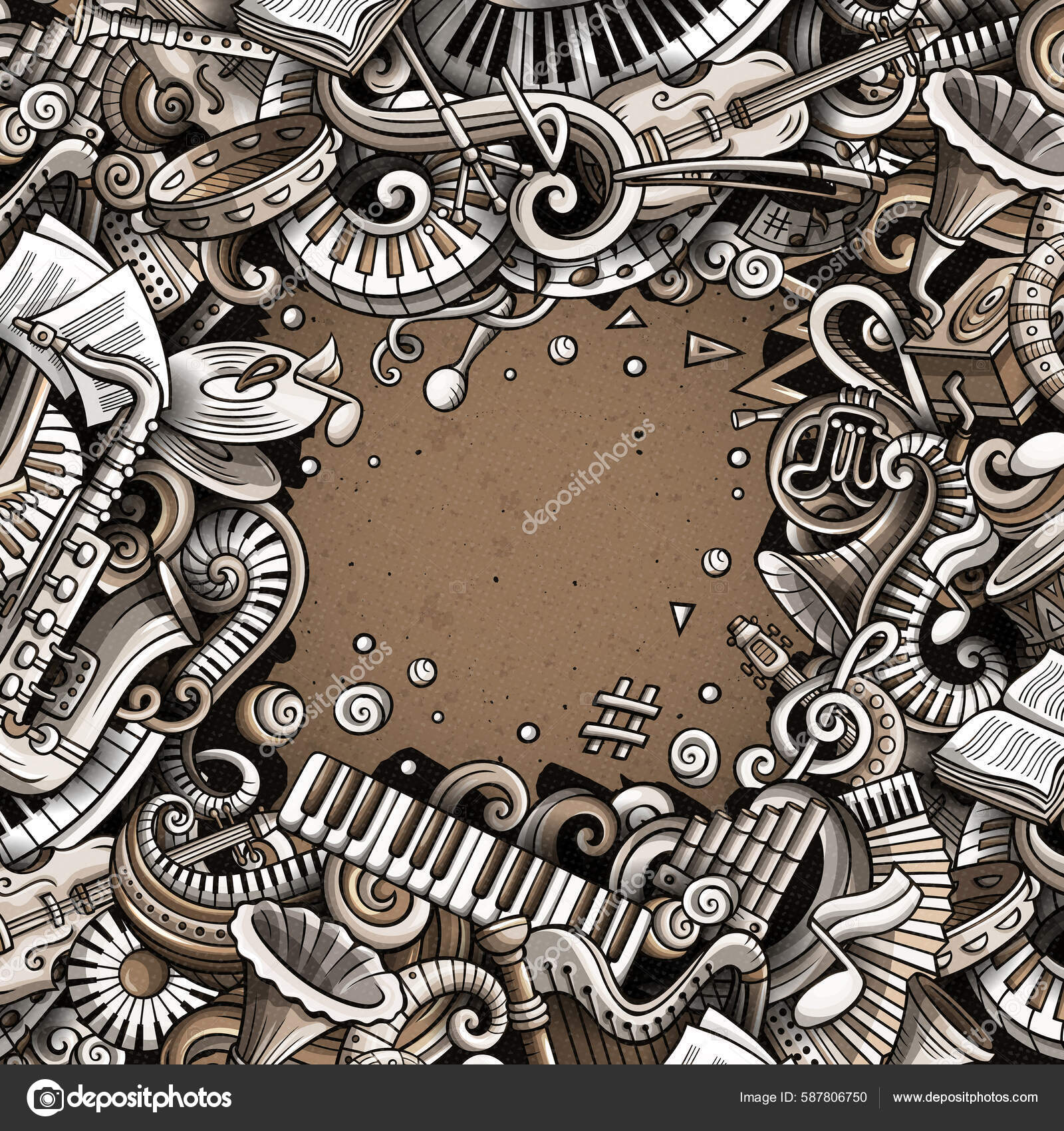 Cartoon Vector Doodles Classic Music Frame Graphic Detailed Lots ...