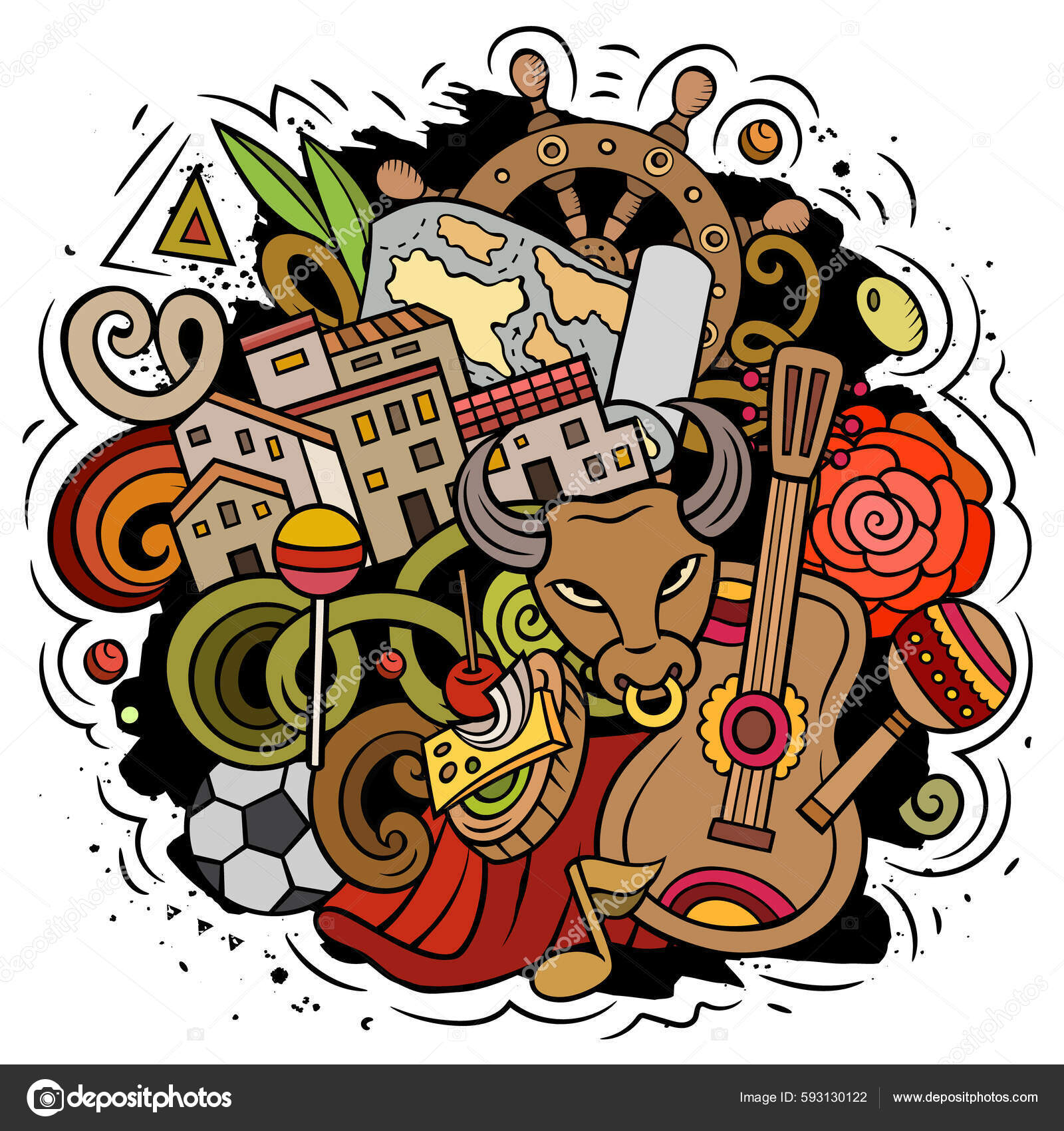 Spain Hand Drawn Cartoon Doodle Illustration Funny Spanish Elements ...