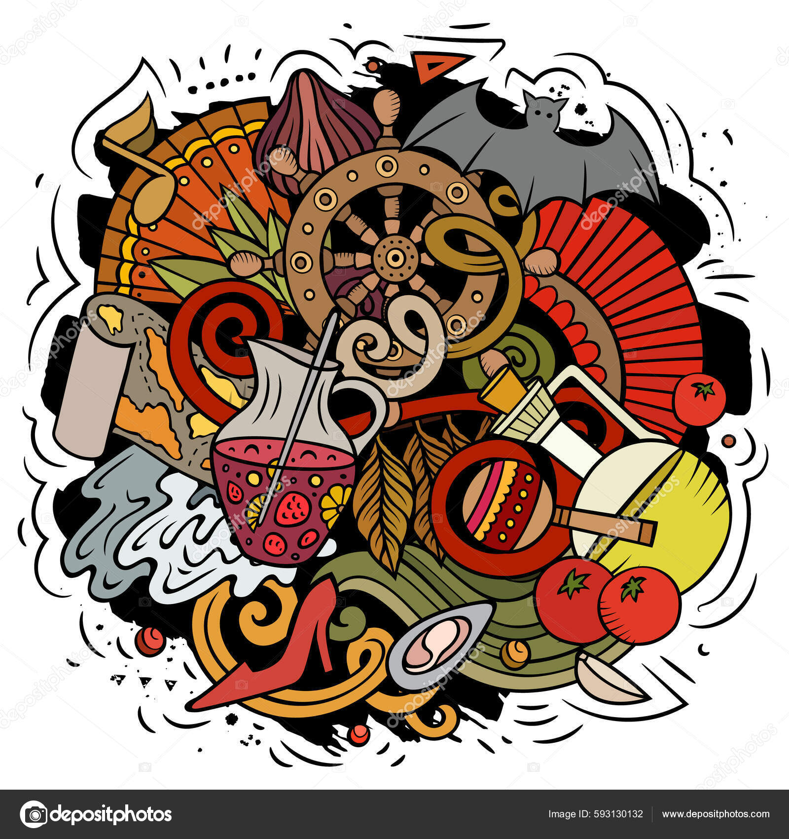 Spain Hand Drawn Cartoon Doodle Illustration Funny Spanish Elements ...