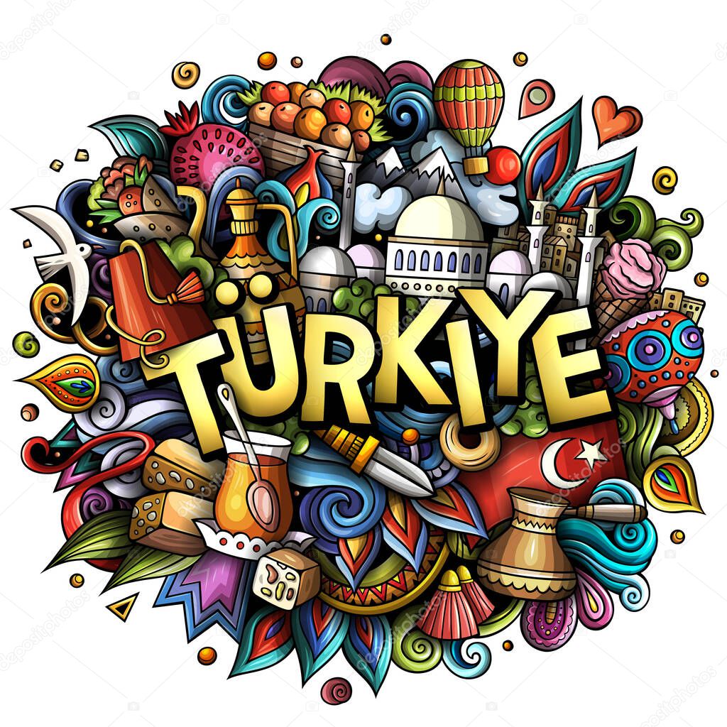 Turquía dibujado a mano dibujos animados garabatos ilustración. Diseño ...