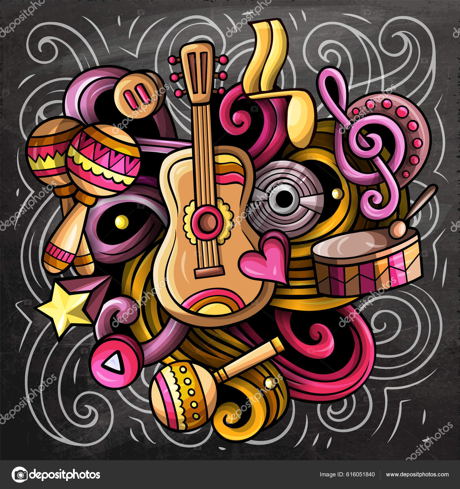 Music Chalkboard Raster Doodles Illustration Musical Poster Design ...