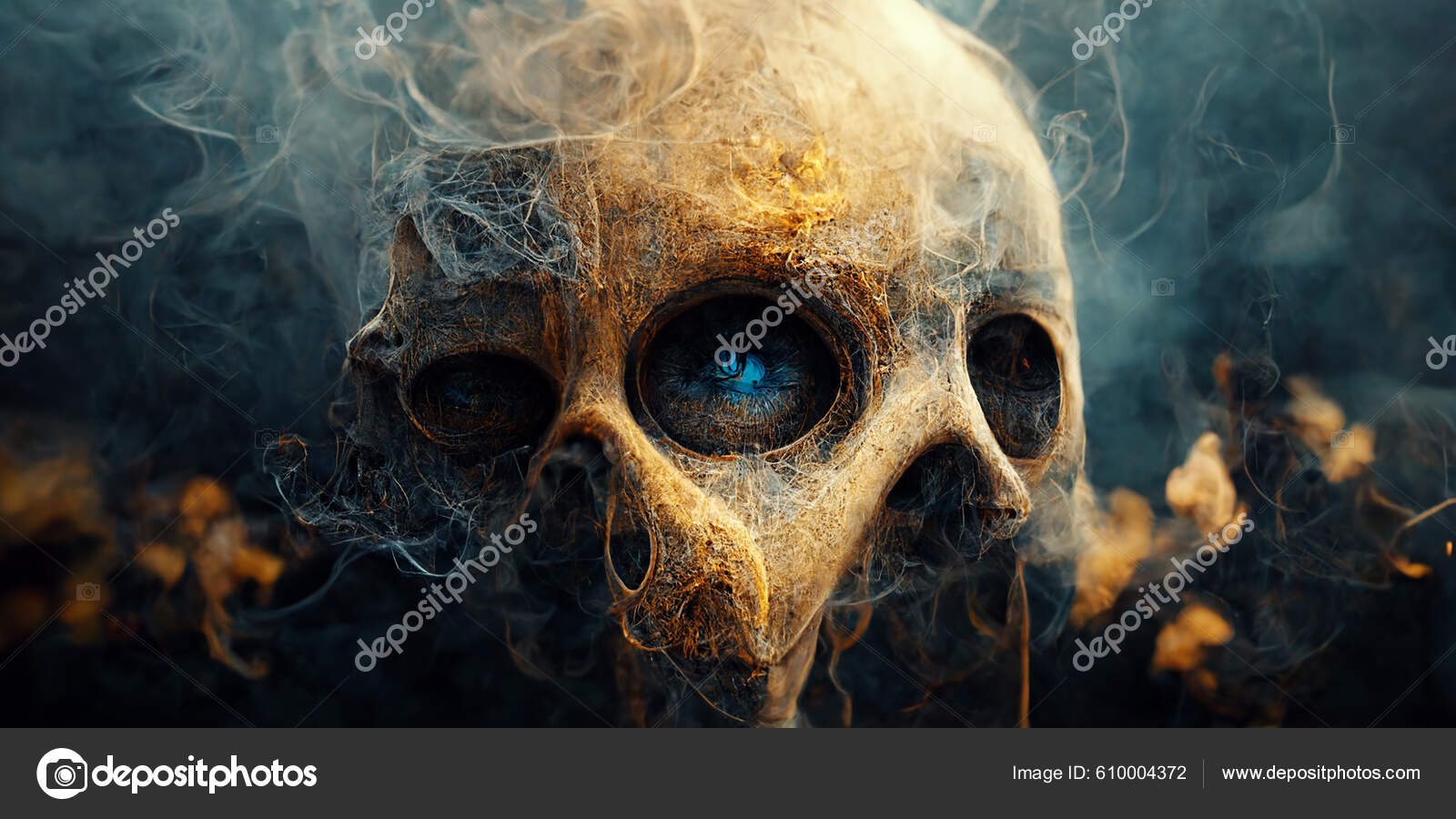 Scary Skeleton Ghost Head Smoke Stock Photo by ©melis82 610004372