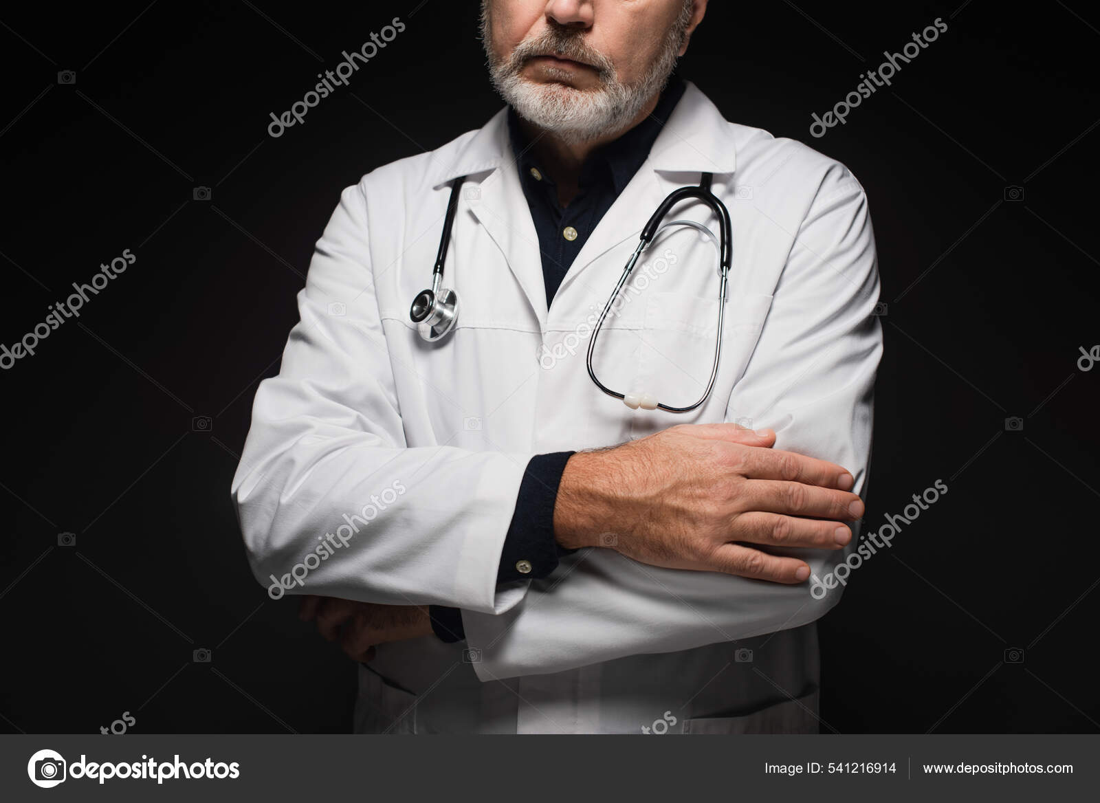 Partial View Bearded Doctor Stethoscope Neck Standing Crossed Arms ...