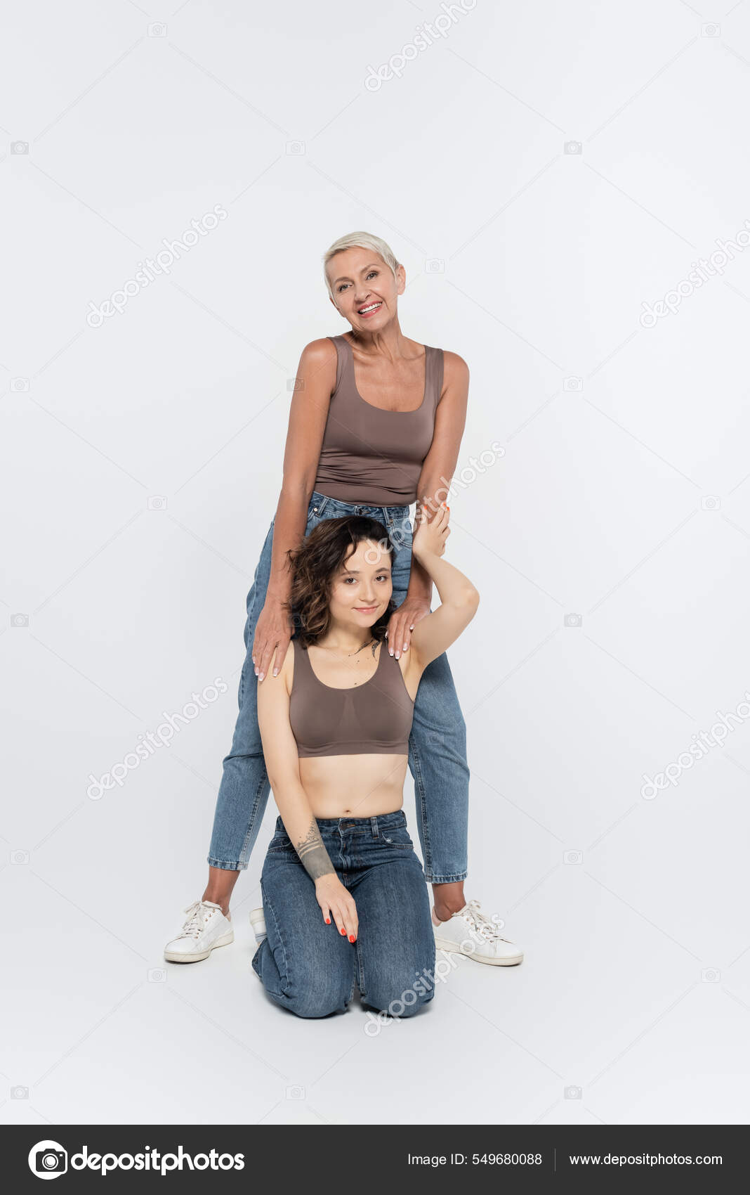 Cheerful Women Posing Grey Background Feminism Concept Stock Photo by ...