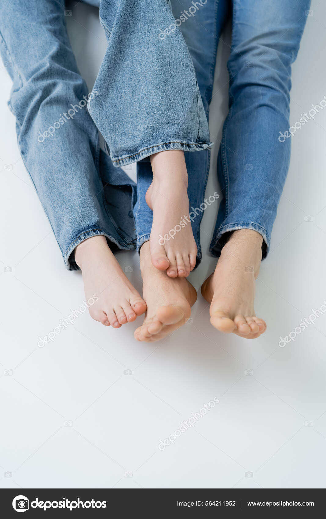 Top View Barefoot Couple Jeans White Background Stock Photo by ...