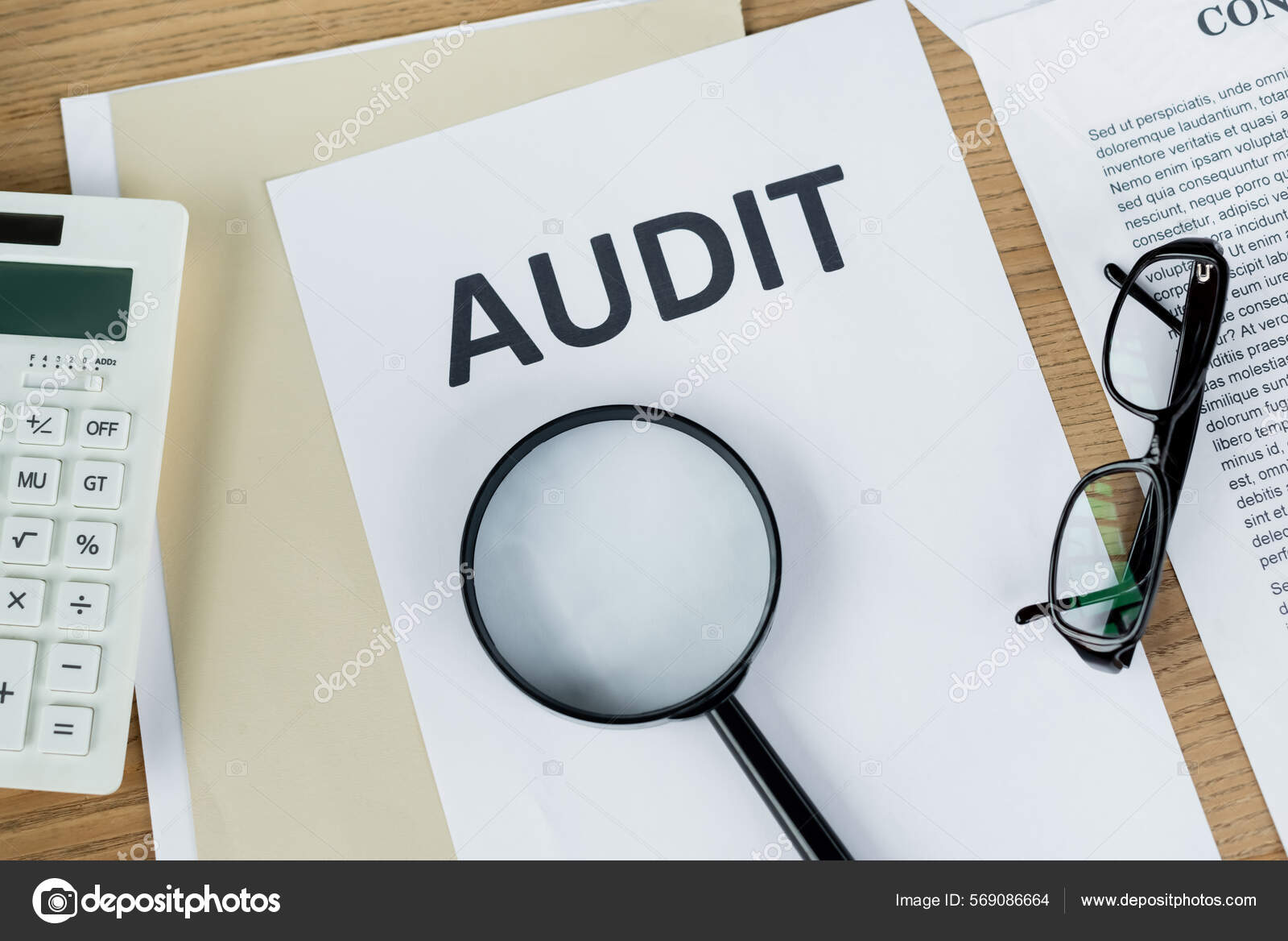 Top View Magnifier Paper Audit Lettering Calculator Glasses — Stock ...