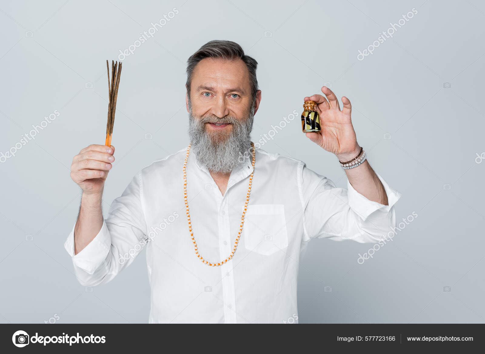 Ayurveda Guru Aroma Sticks Scented Oil Smiling Camera Isolated Grey ...