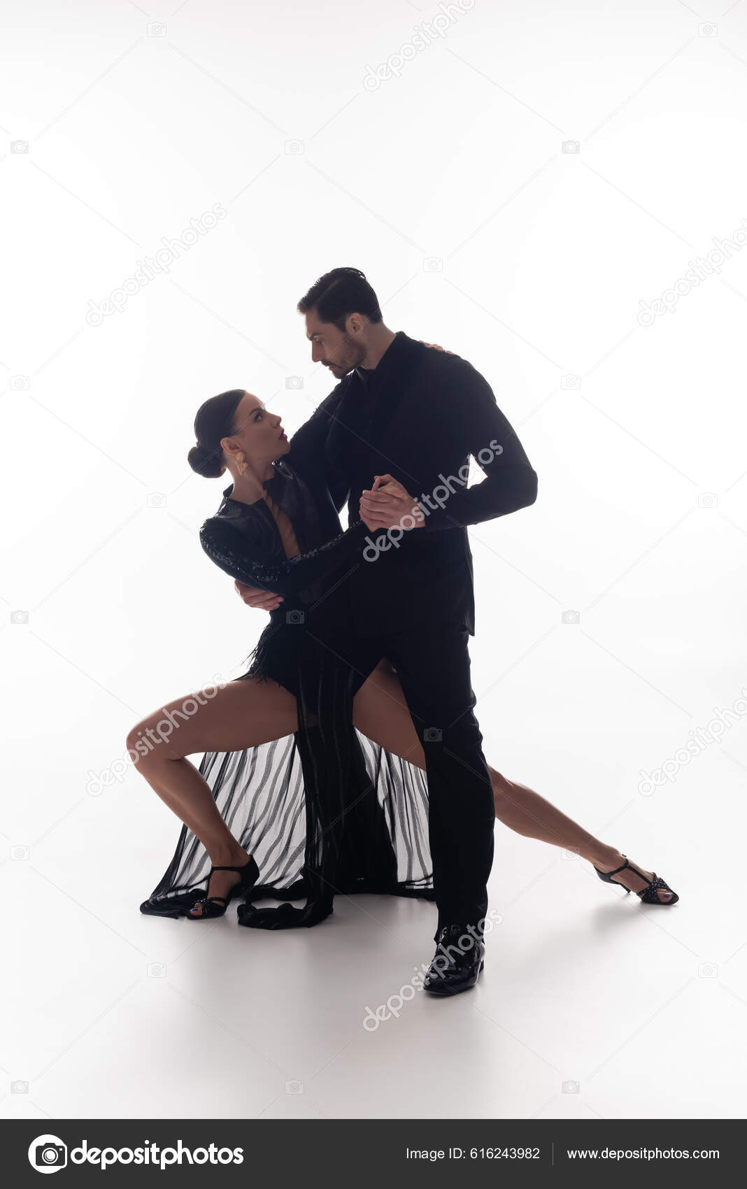 Side View Professional Dancers Holding Hands While Performing Tango ...