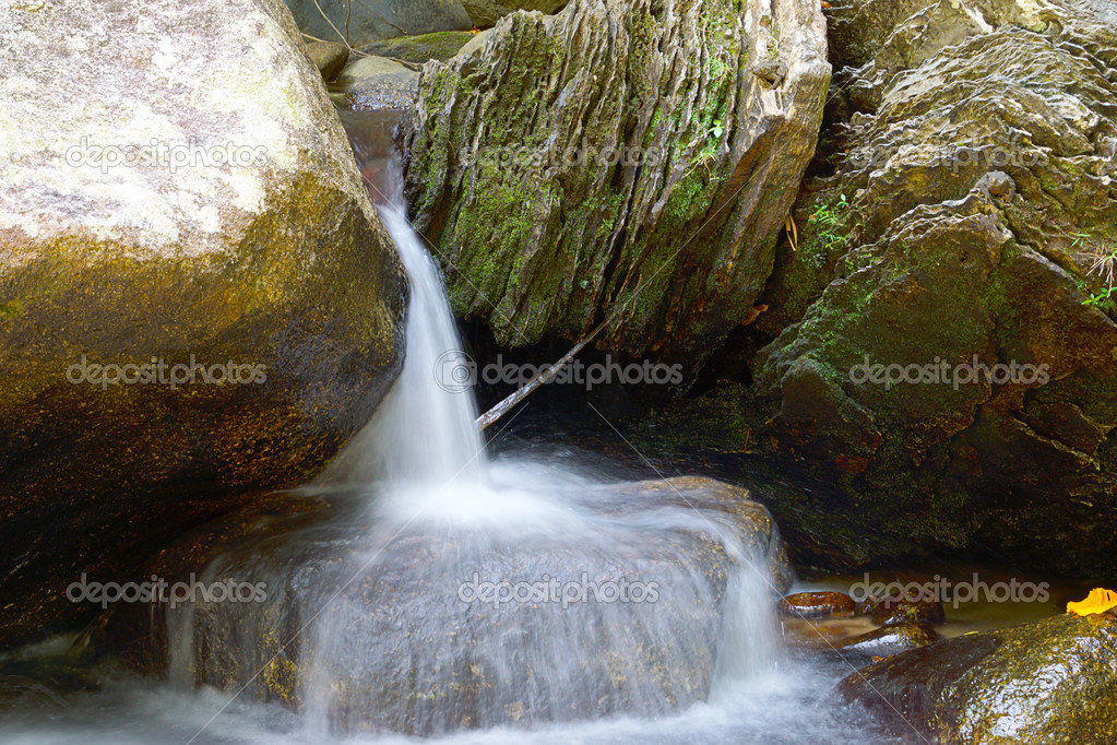 Pequeñas cascadas que fluyen sobre la roca. 2024