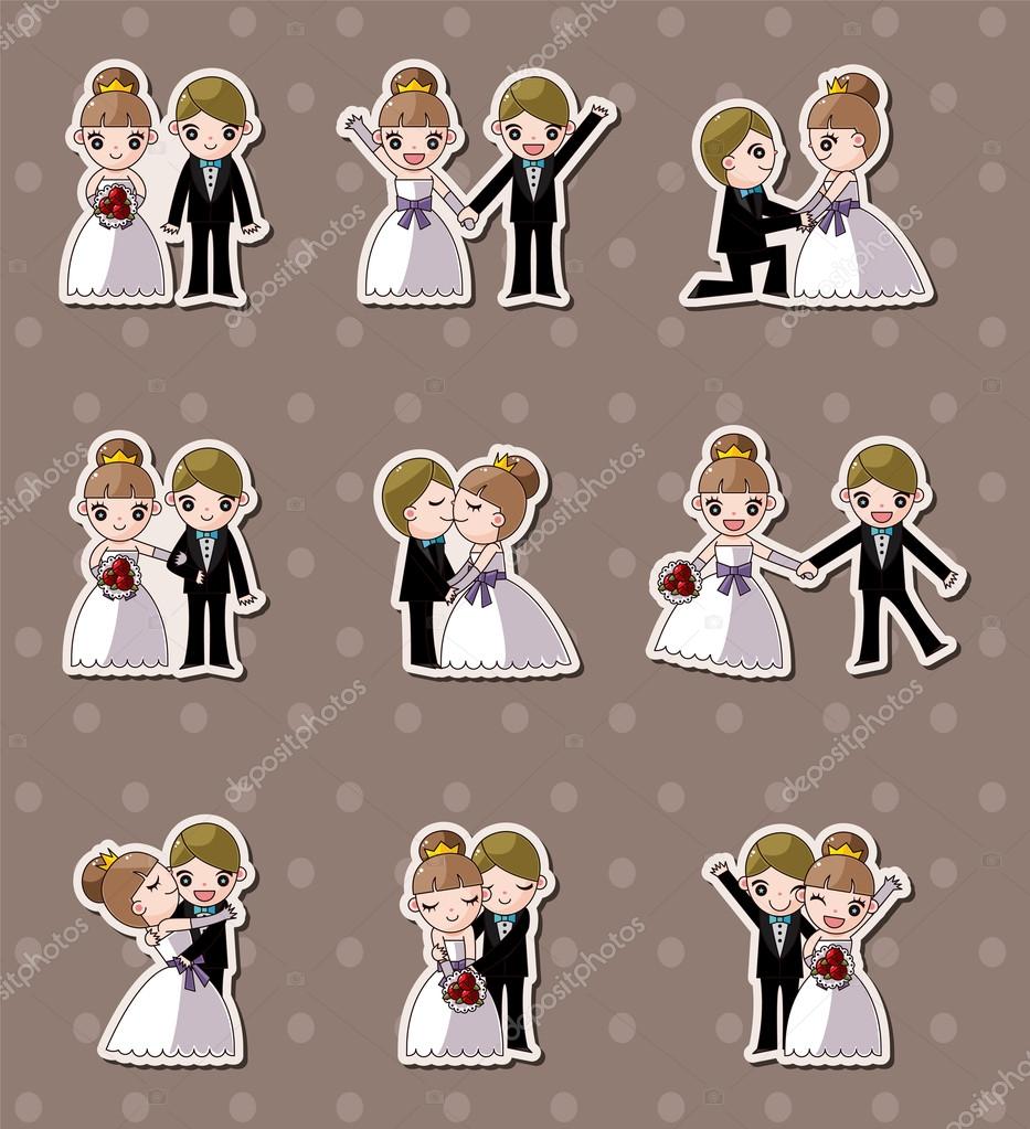 Conjunto de boda, novios y novias pegatinas Vector de stock por ...