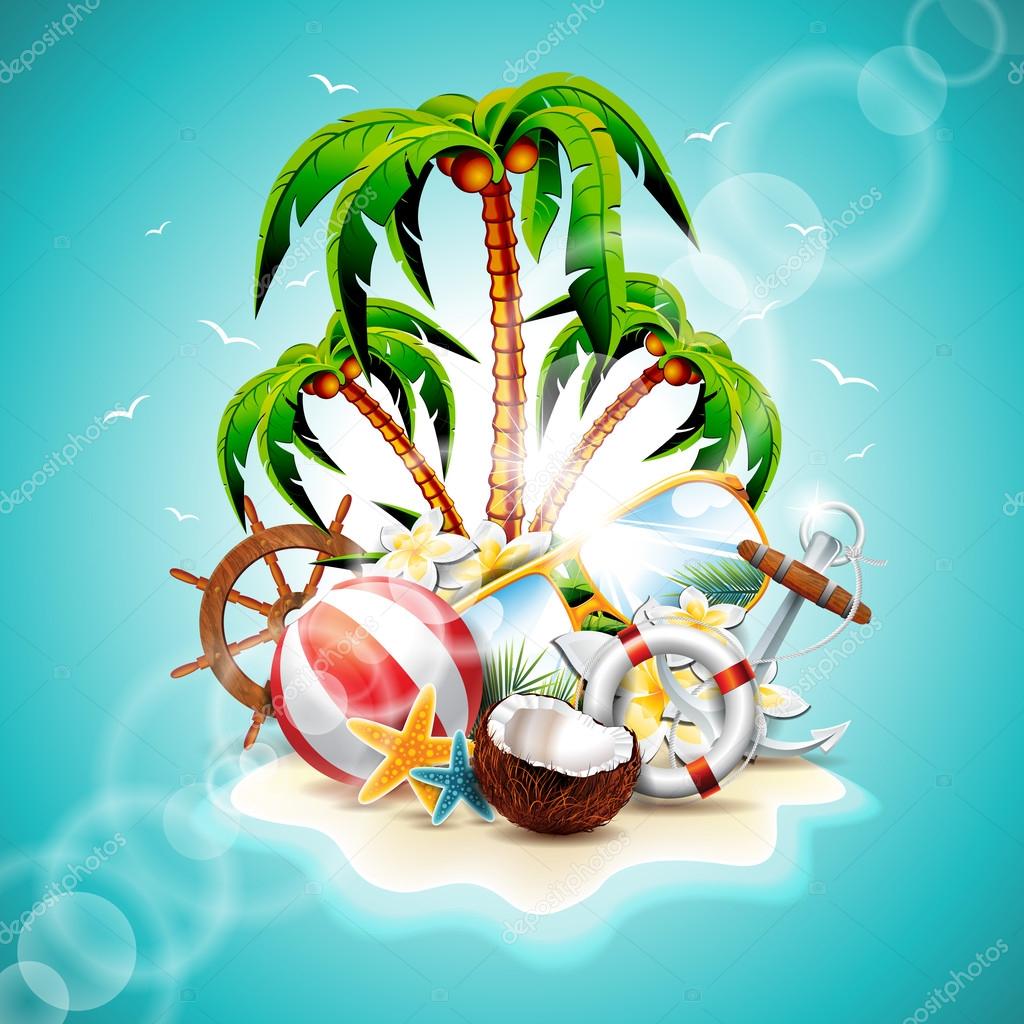 Vector Summer Holiday Flyer Design with coconut and Paradise Island on ... Vector Summer Holiday Flyer Design with coconut and Paradise Island on ...