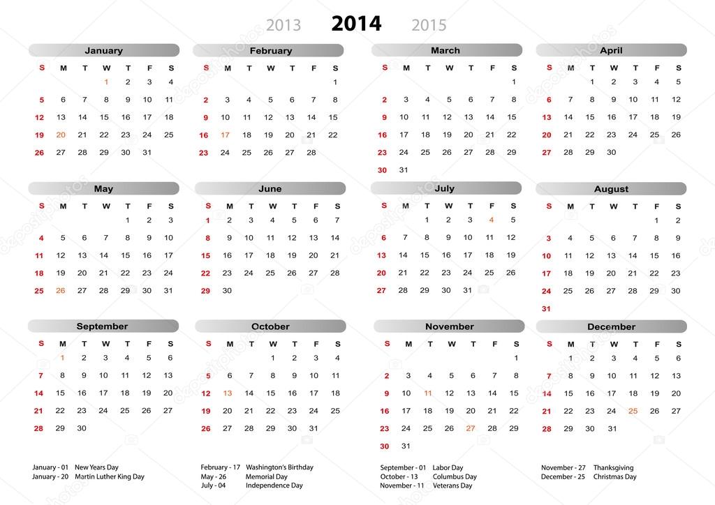 2014 Calendar With All Holidays