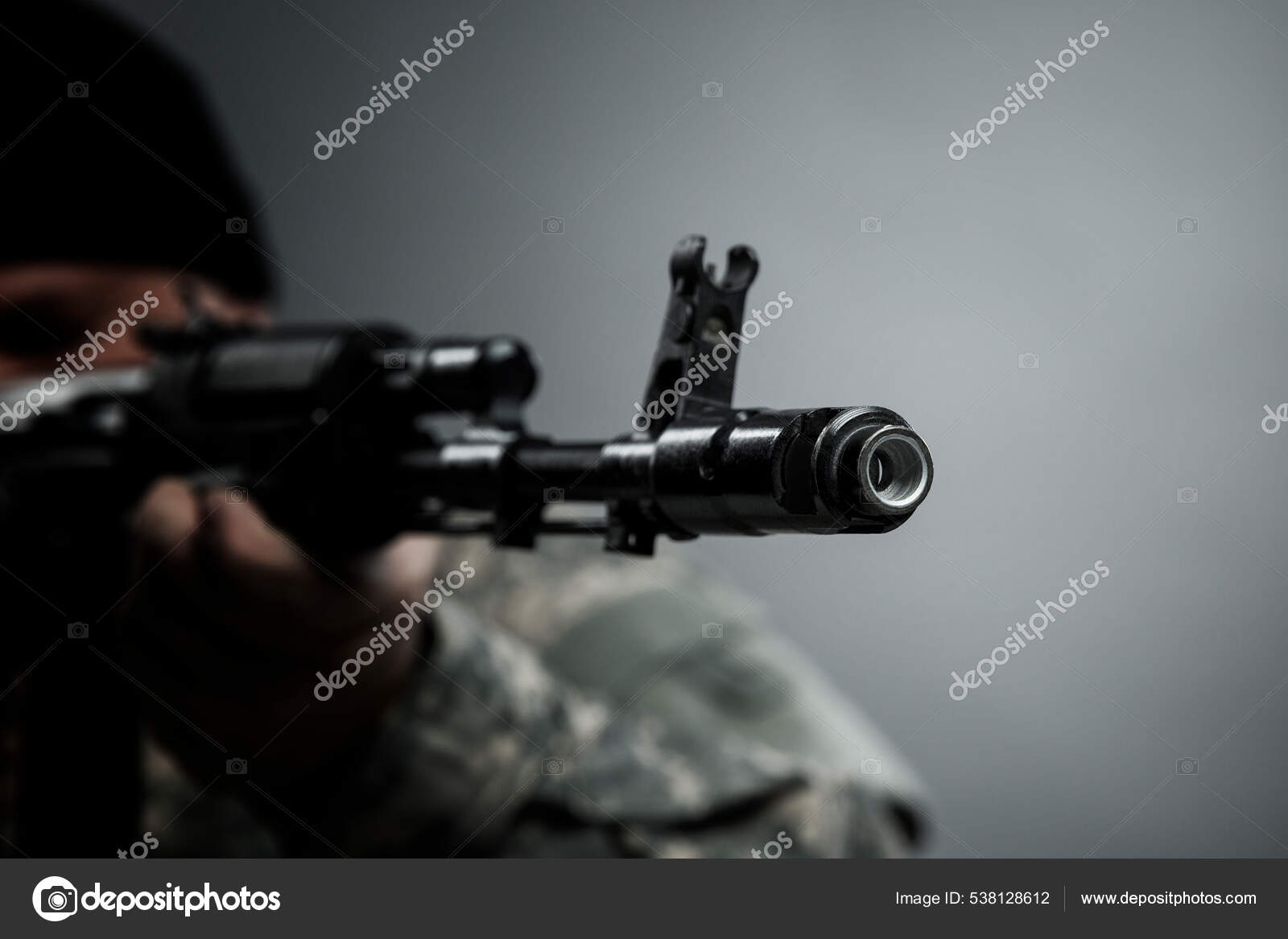 Muzzle Kalashnikov Assault Rifle Close Man Camouflage Uniform Black ...