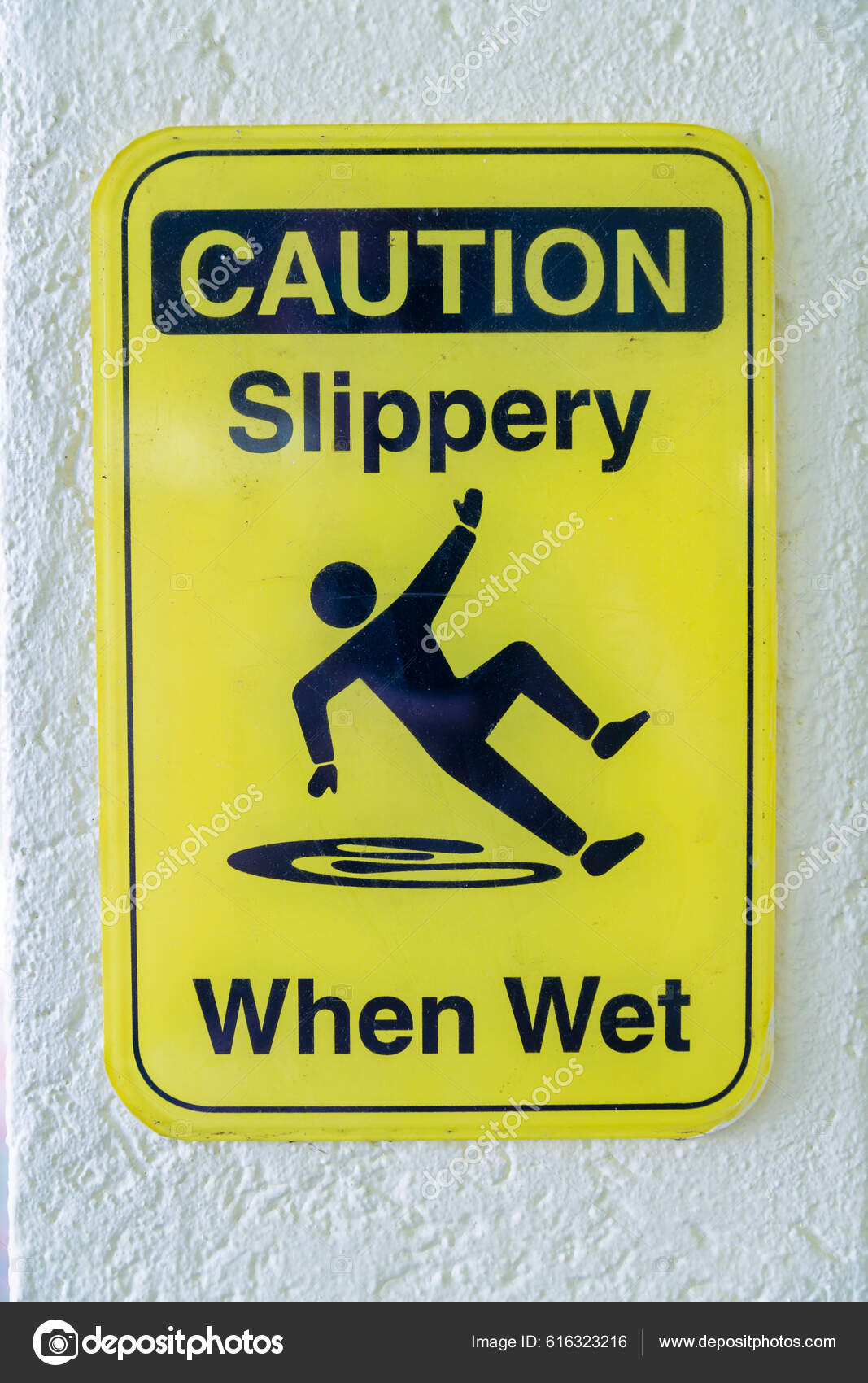 Caution Slippery Wet Sign White Concrete Wall Destin Florida Caution ... Caution Slippery Wet Sign White Concrete Wall Destin Florida Caution ...