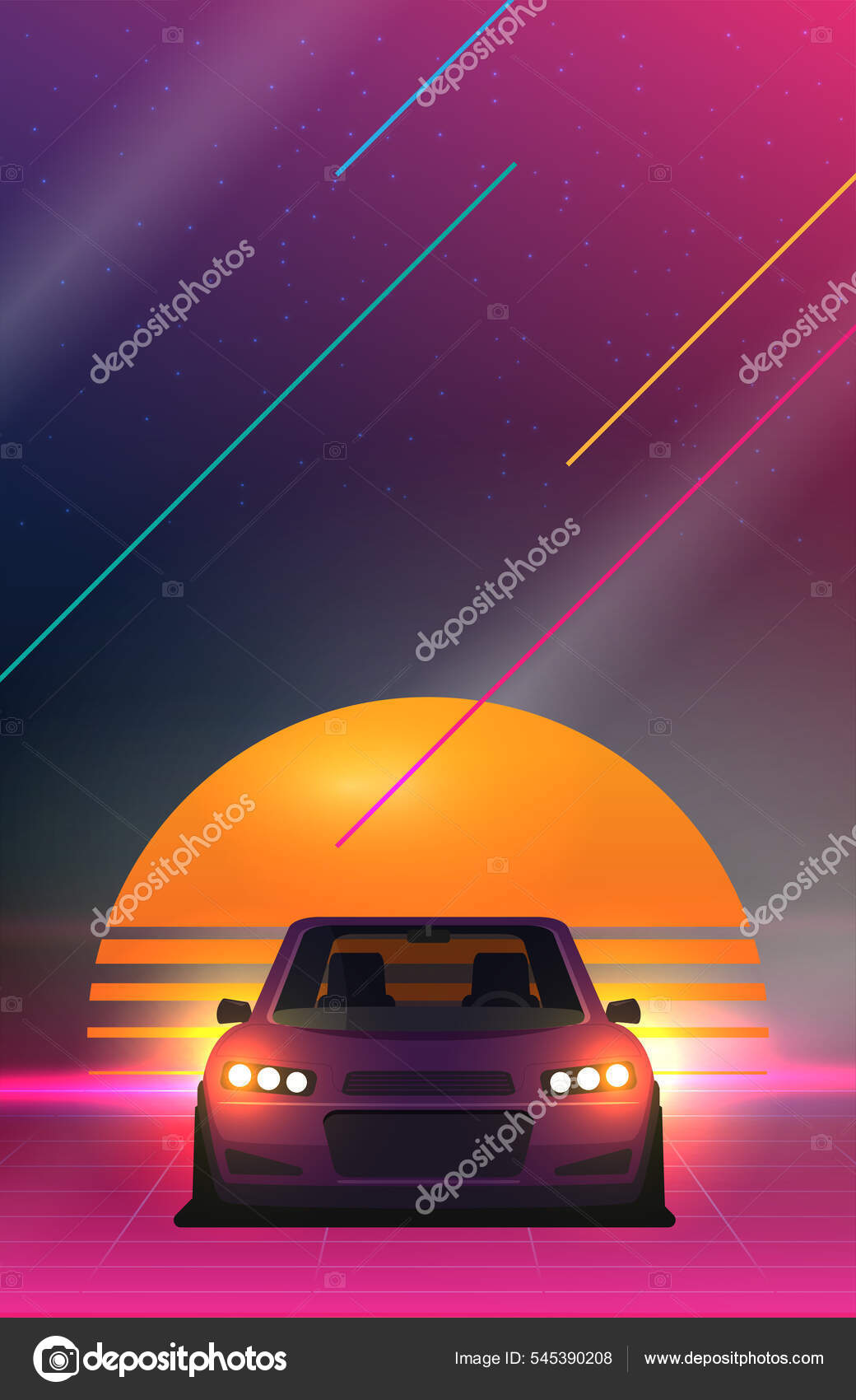 Retro Future 80S Style Sci Background Futuristic Car Stock Vector Image by ©Mix3r #545390208