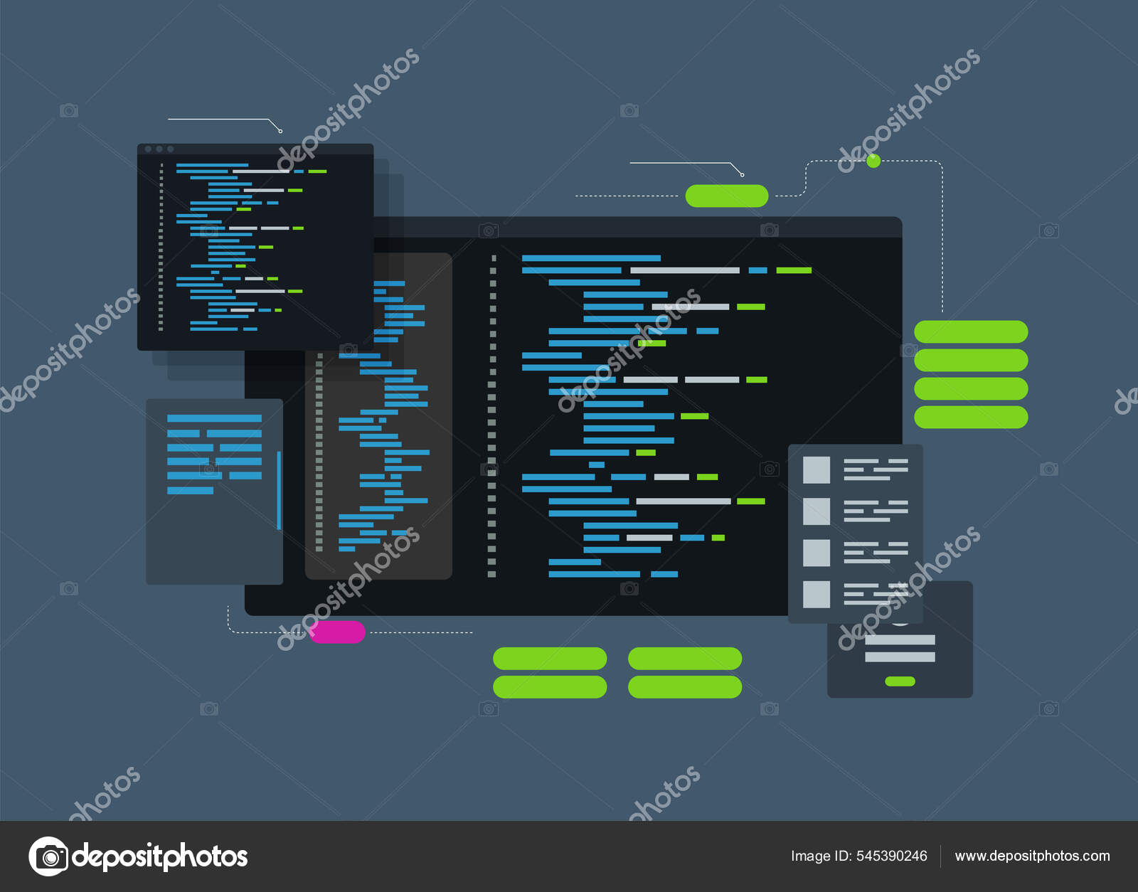 Software Development Programming Program Code Laptop Screen Big Data Processing Stock Vector by ...