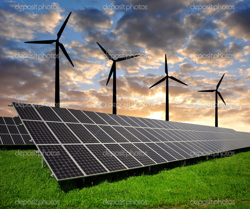 Solar panels and wind turbine — Stock Photo © vencav #14400663