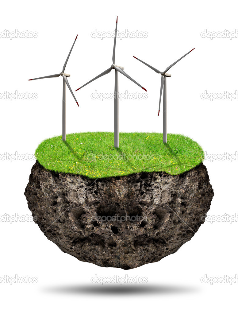 Small island with wind turbines Stock Photo by ©vencav 37159541