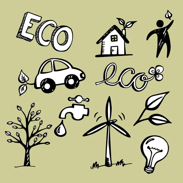 Eco Organic Doodles Icons Ecology Sustainable Development Nature ...