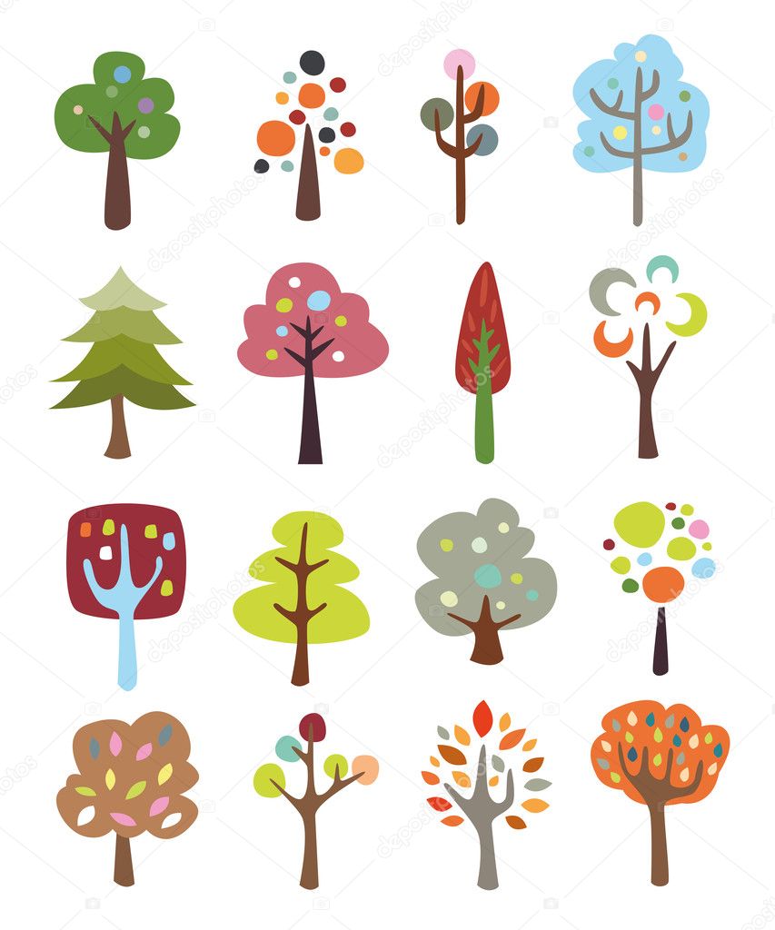 Collection of Cute Trees — Stock Vector © annafrajtova #27261953