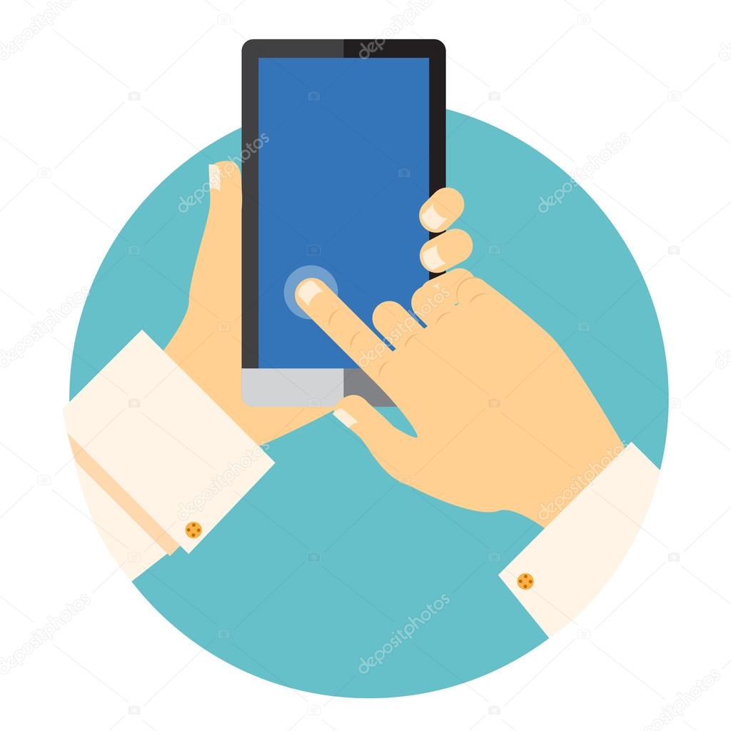 Hands holding a mobile phone circular icon — Stock Vector © MSSA #47380405