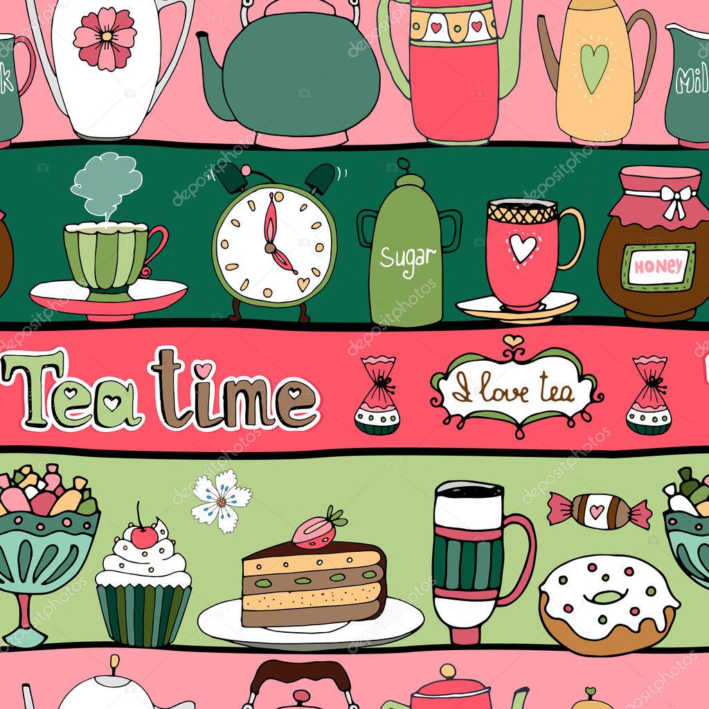 Tea time seamless background pattern Stock Vector Image by ©K3star ...
